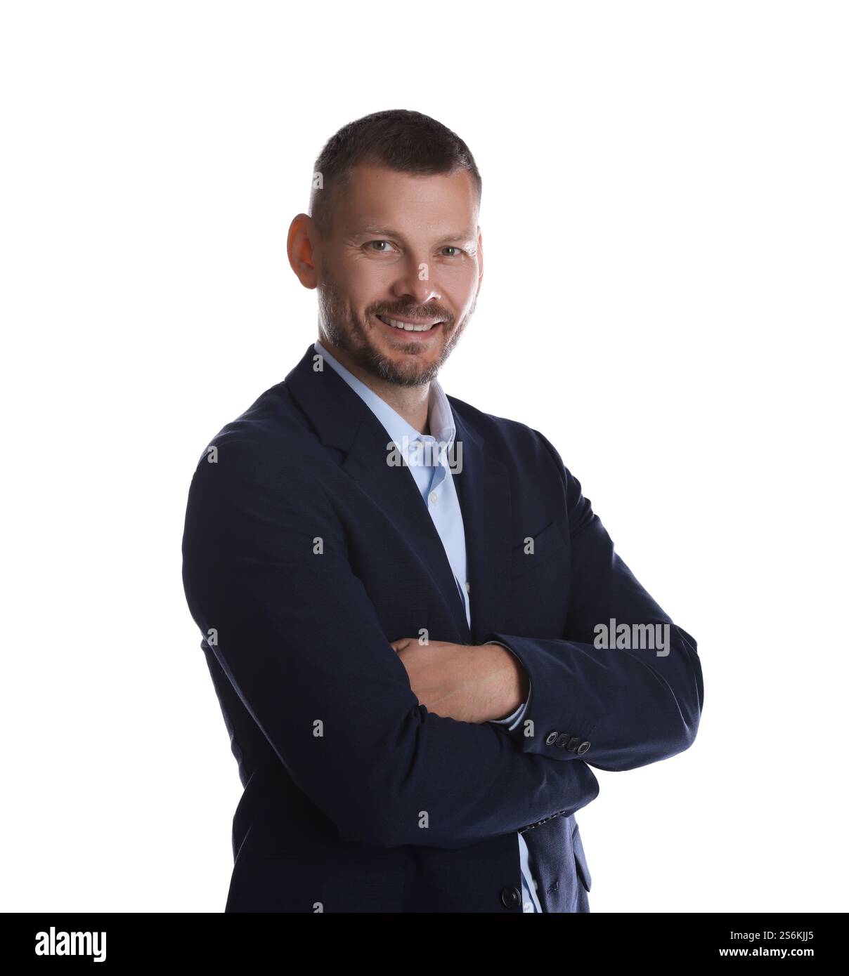 Portrait of banker with crossed arms on white background Stock Photo ...
