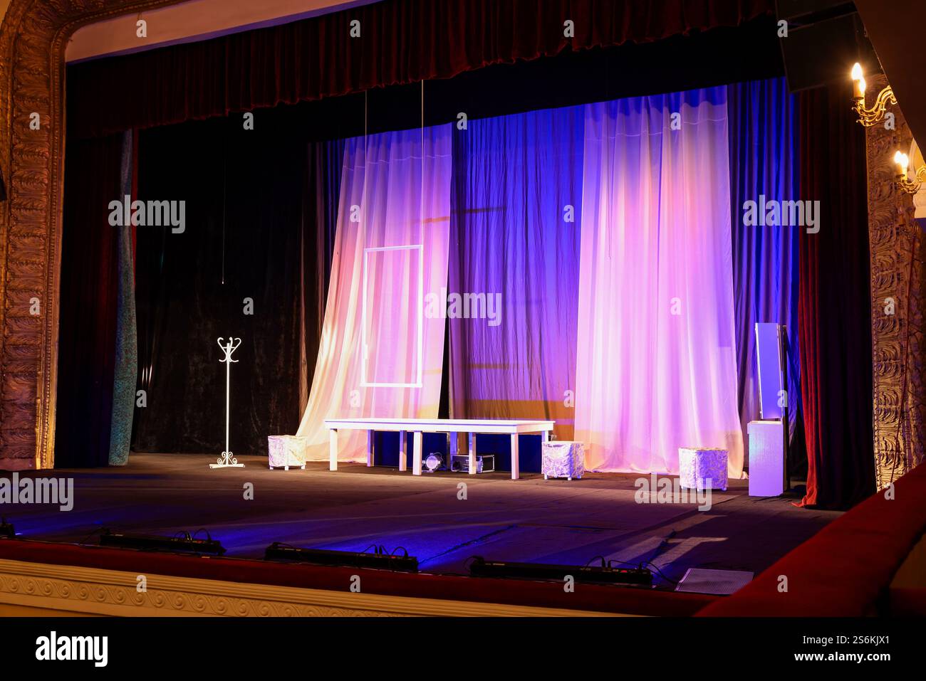 Different furniture and other decorations on stage in theatre Stock ...