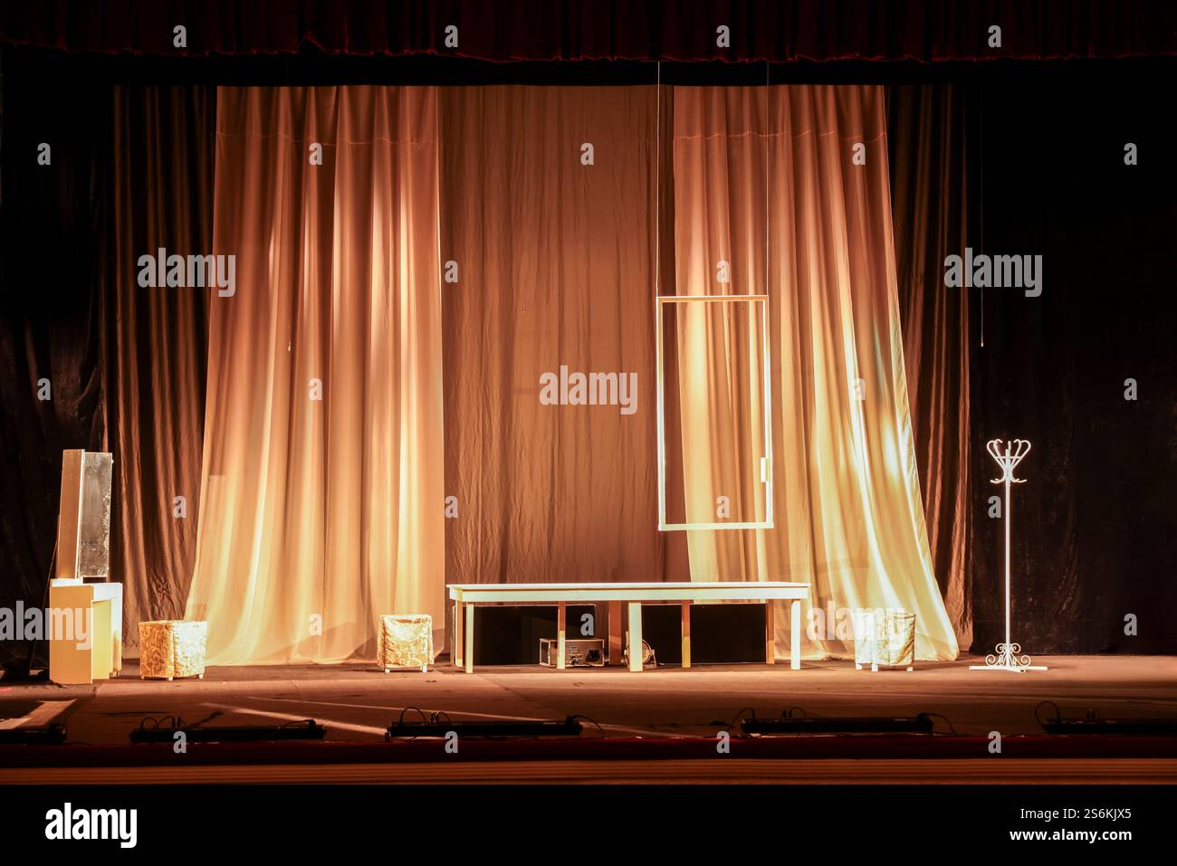 Different furniture and other decorations on stage in theatre Stock ...