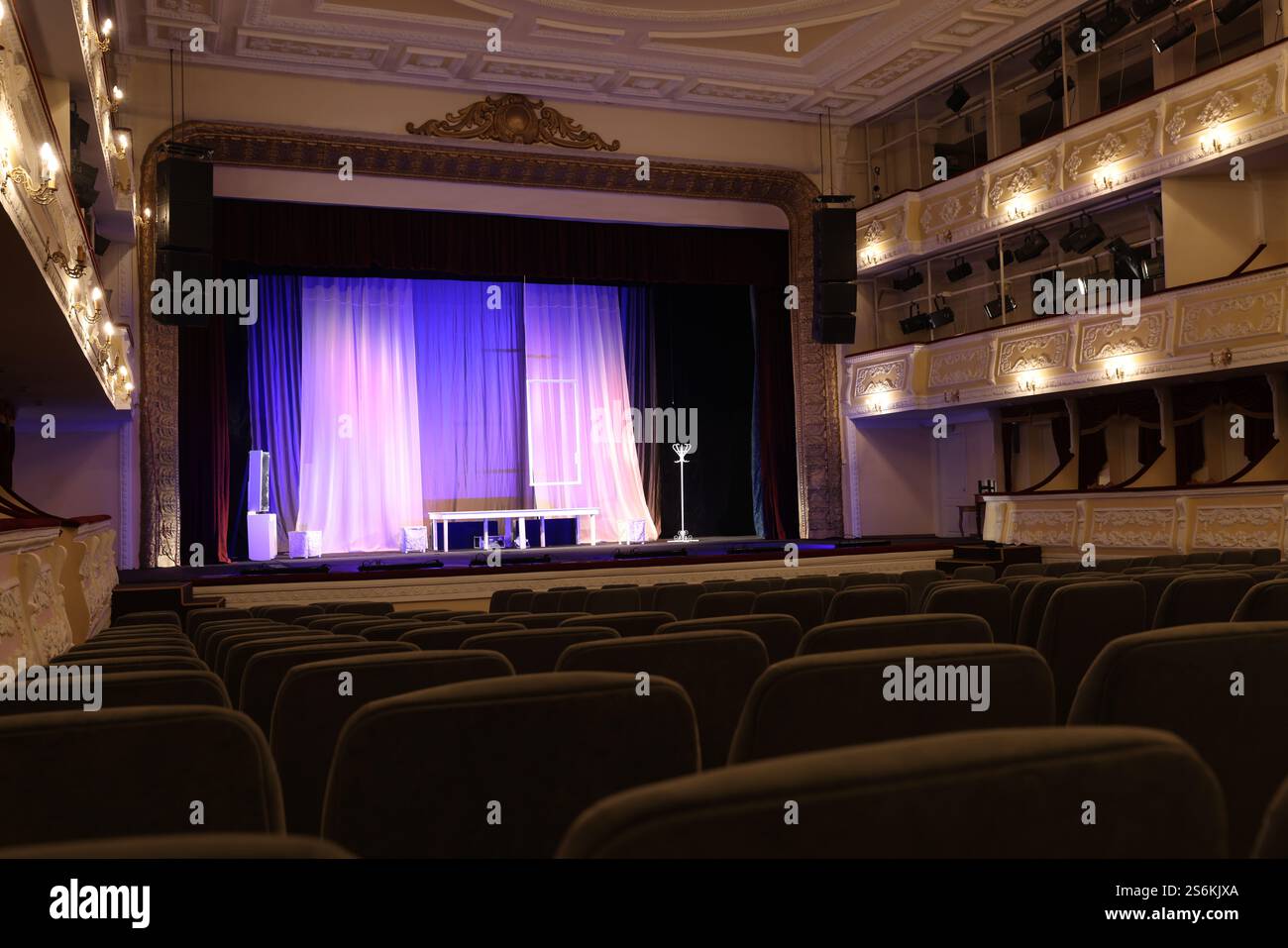 Theatre interior with stage and rows of comfortable seats Stock Photo ...