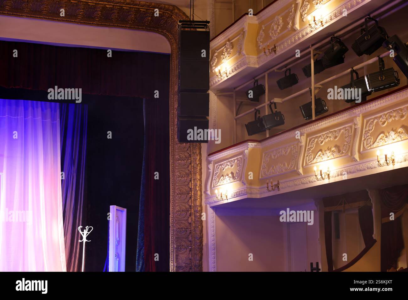 Many professional spotlights illuminating stage in theatre Stock Photo ...