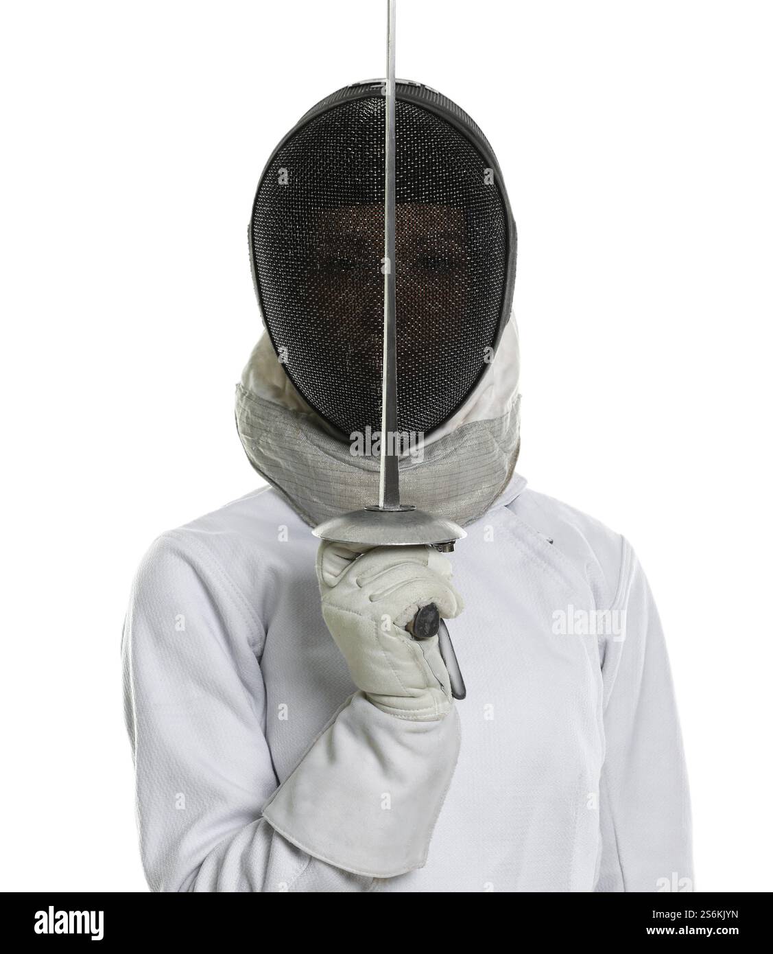 Fencer with epee on white background. Combat sport Stock Photo - Alamy