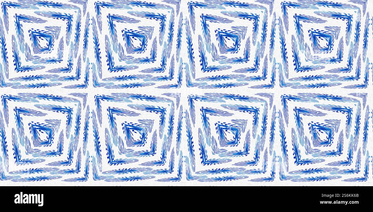 Geometric indigo shape seamless border. Irregular hand drawn batik ...