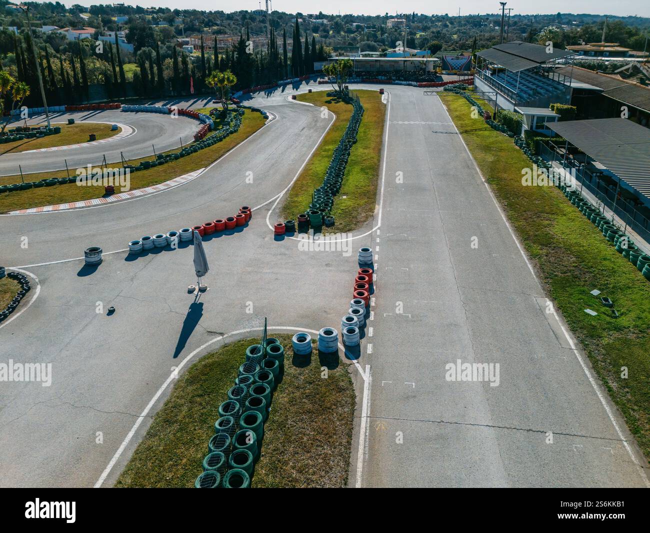 Aerial drone view of Almancil Go-kart track in the Algarve, Portugal ...