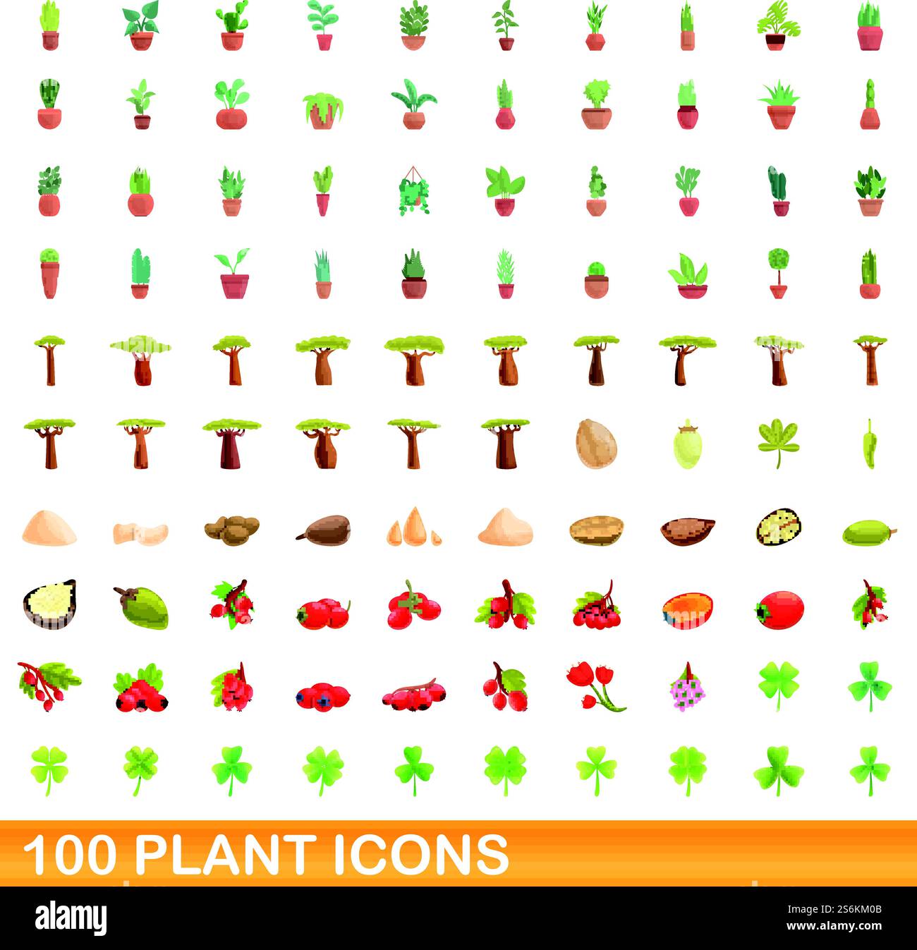100 plant icons set. Cartoon illustration of 100 plant icons vector set ...