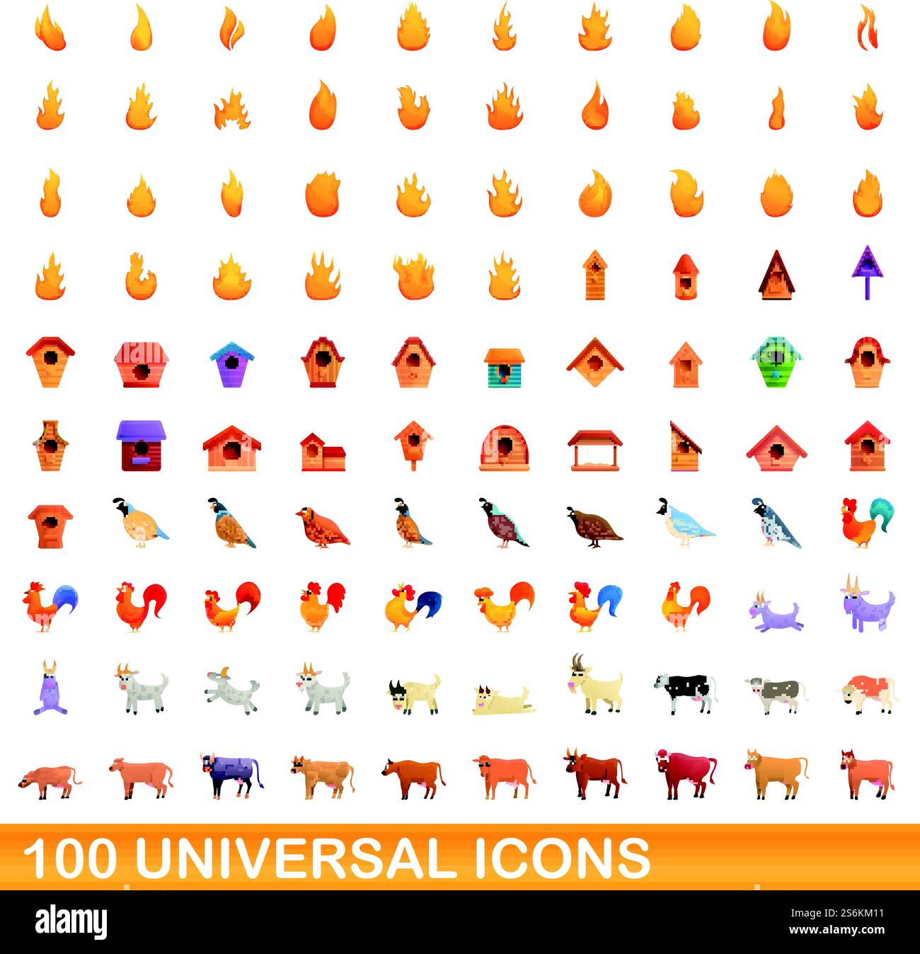 100 universal icons set. Cartoon illustration of 100 universal icons ...