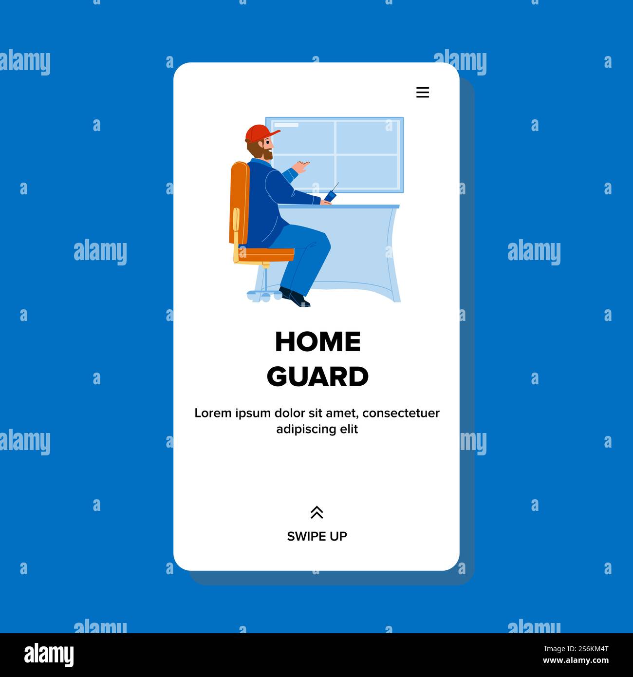 Home Guard Watching Video Surveillance Vector. Home Guard Worker ...