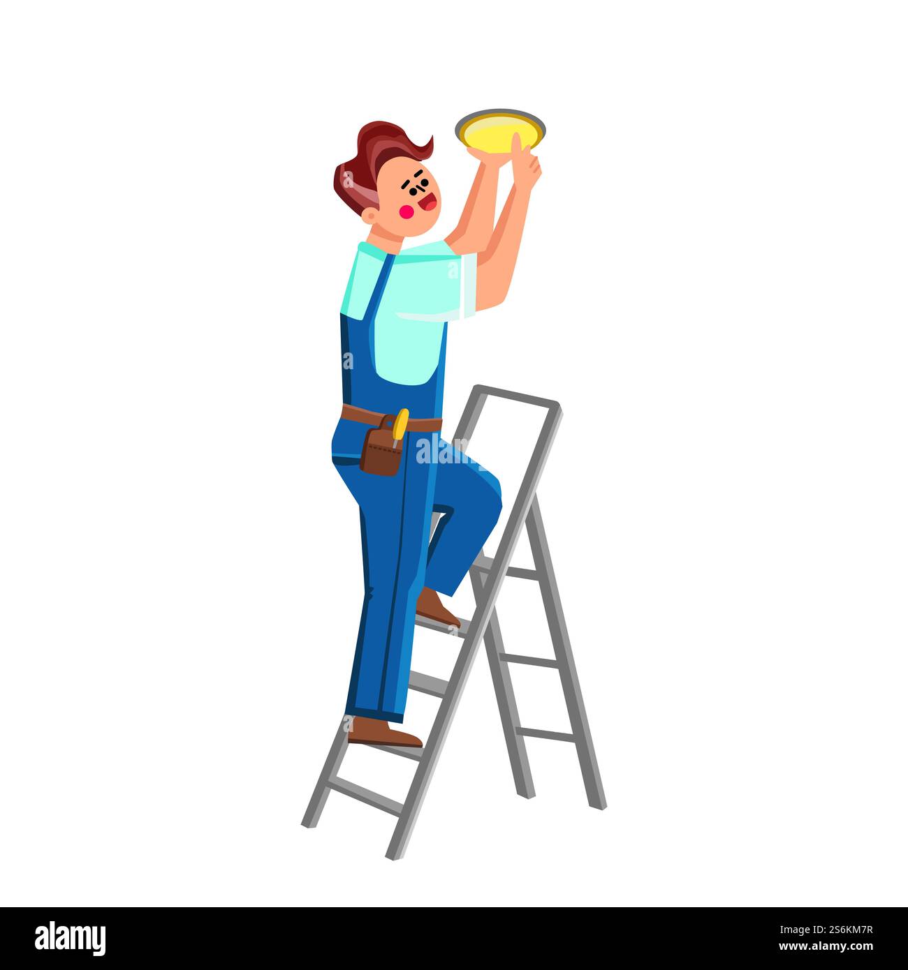 Electrical Repair Worker Installing Lamp Vector. Professional Handyman ...