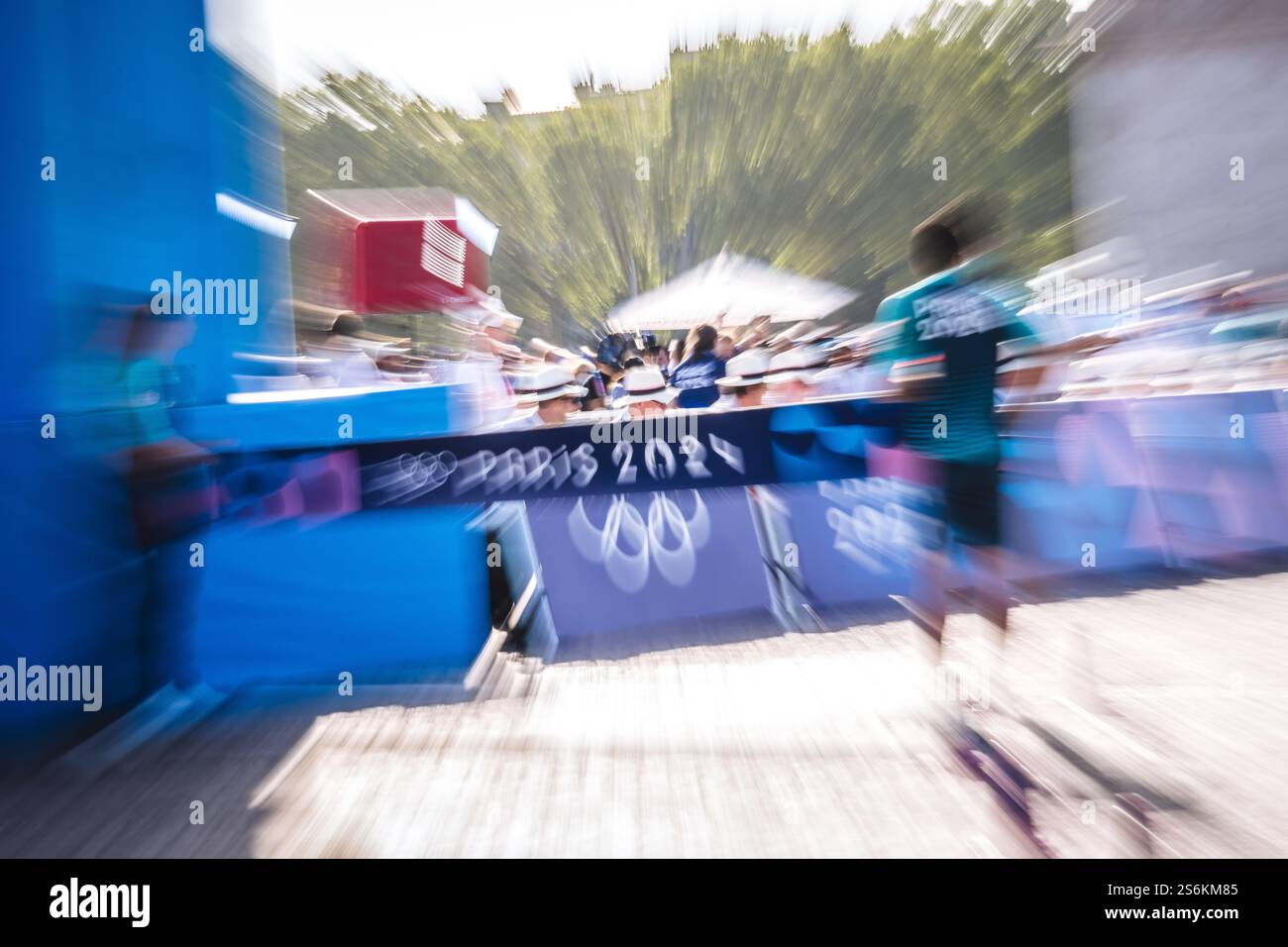 Finish line tape at the Paris 2024 Olympic Games Stock Photo - Alamy