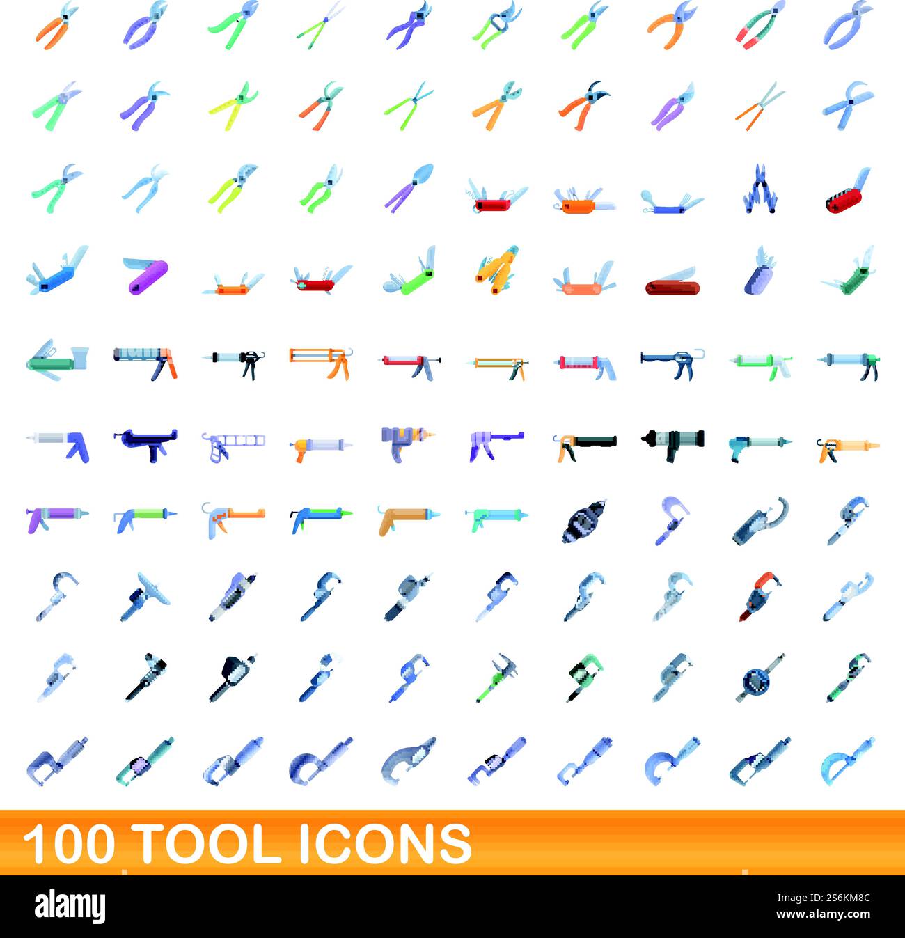 100 tool icons set. Cartoon illustration of 100 tool icons vector set ...