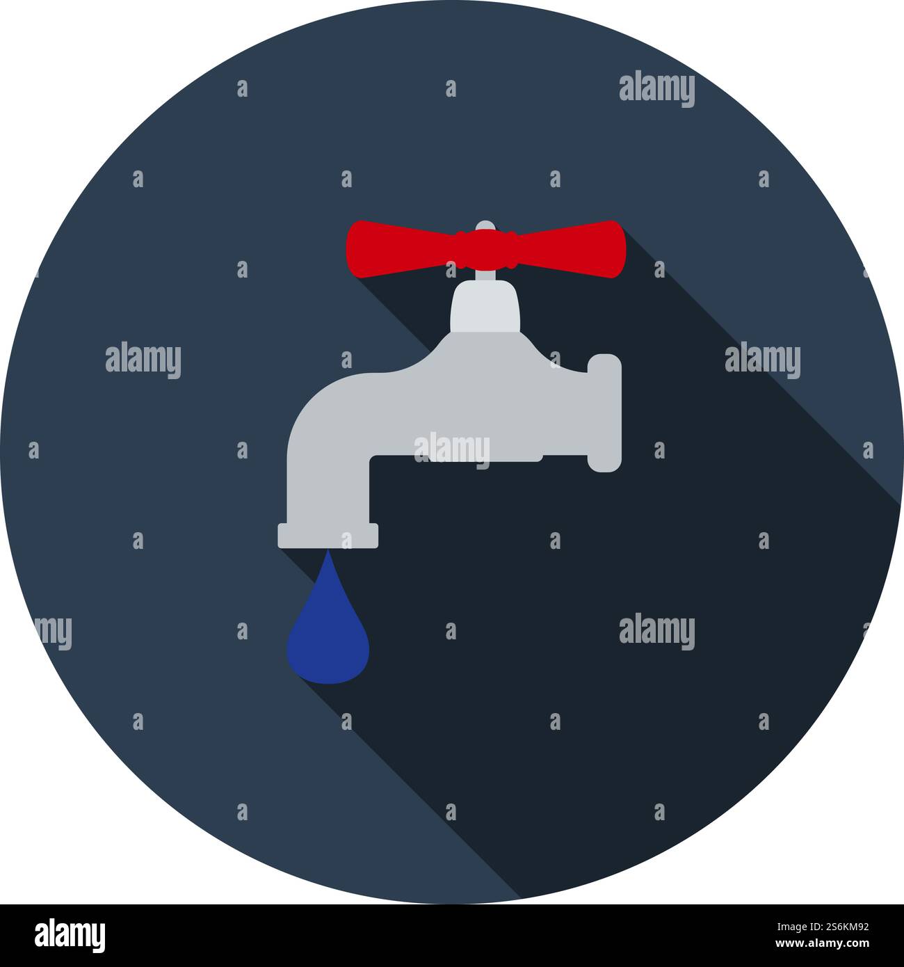 Icon Of Pipe With Valve. Flat Circle Stencil Design With Long Shadow ...
