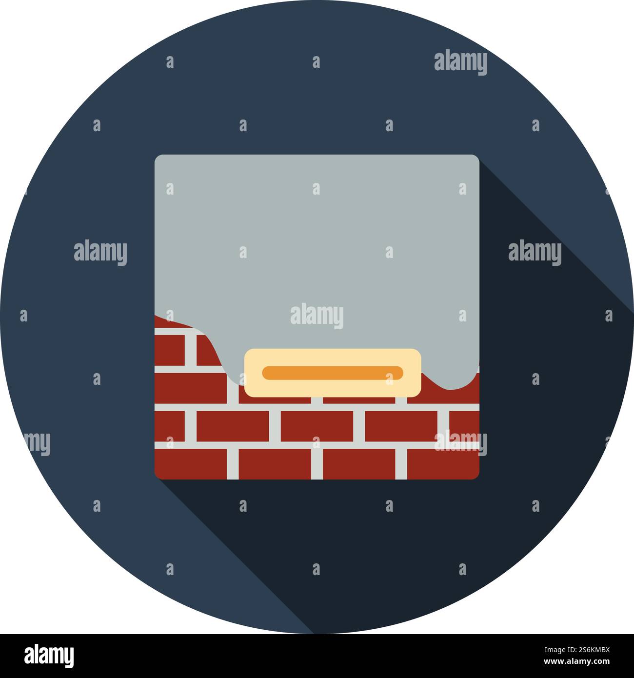 Icon Of Plastered Brick Wall. Flat Circle Stencil Design With Long Shadow. Vector Illustration ...