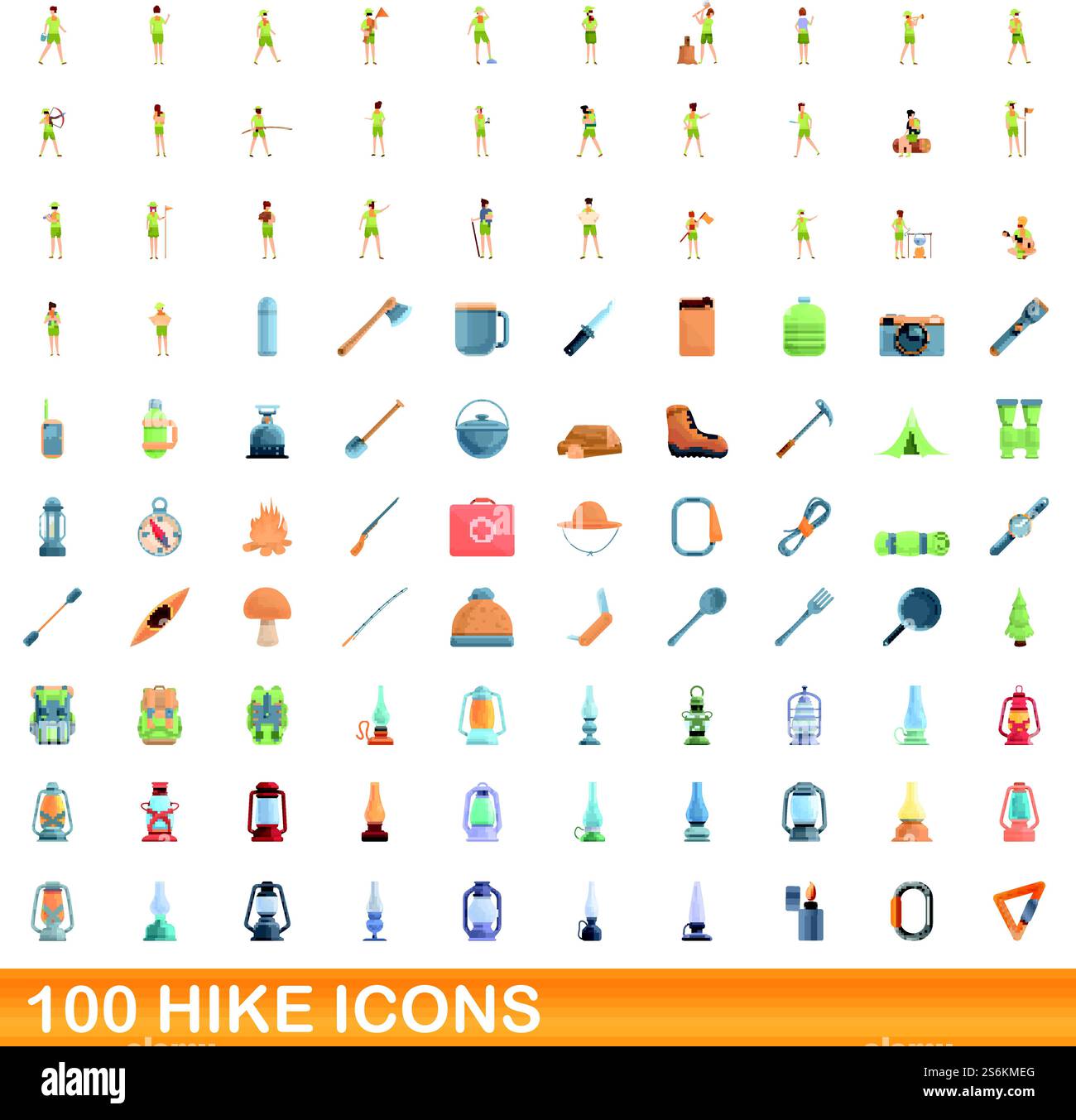 100 hike icons set. Cartoon illustration of 100 hike icons vector set ...