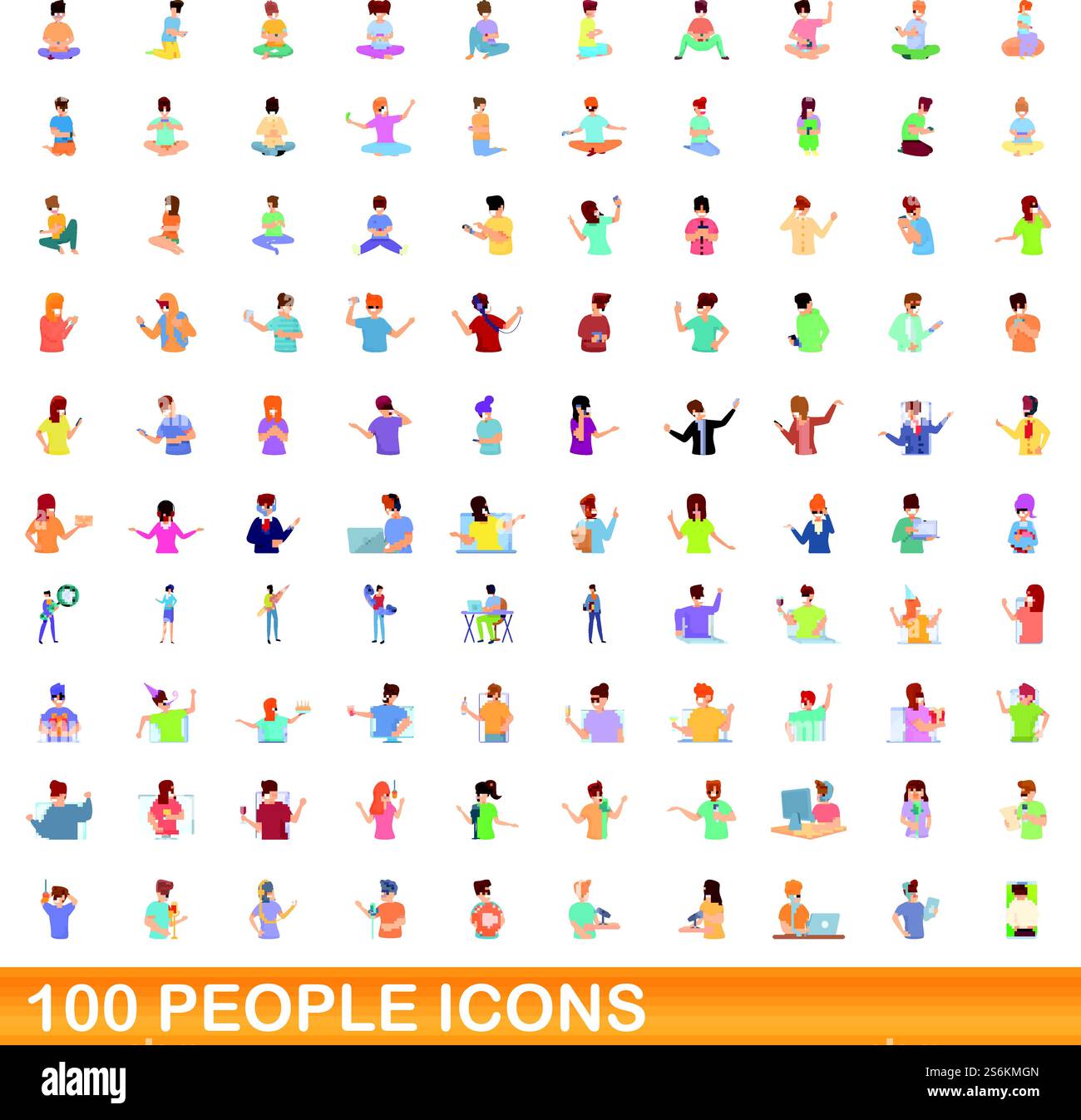 100 people icons set. Cartoon illustration of 100 people icons vector ...