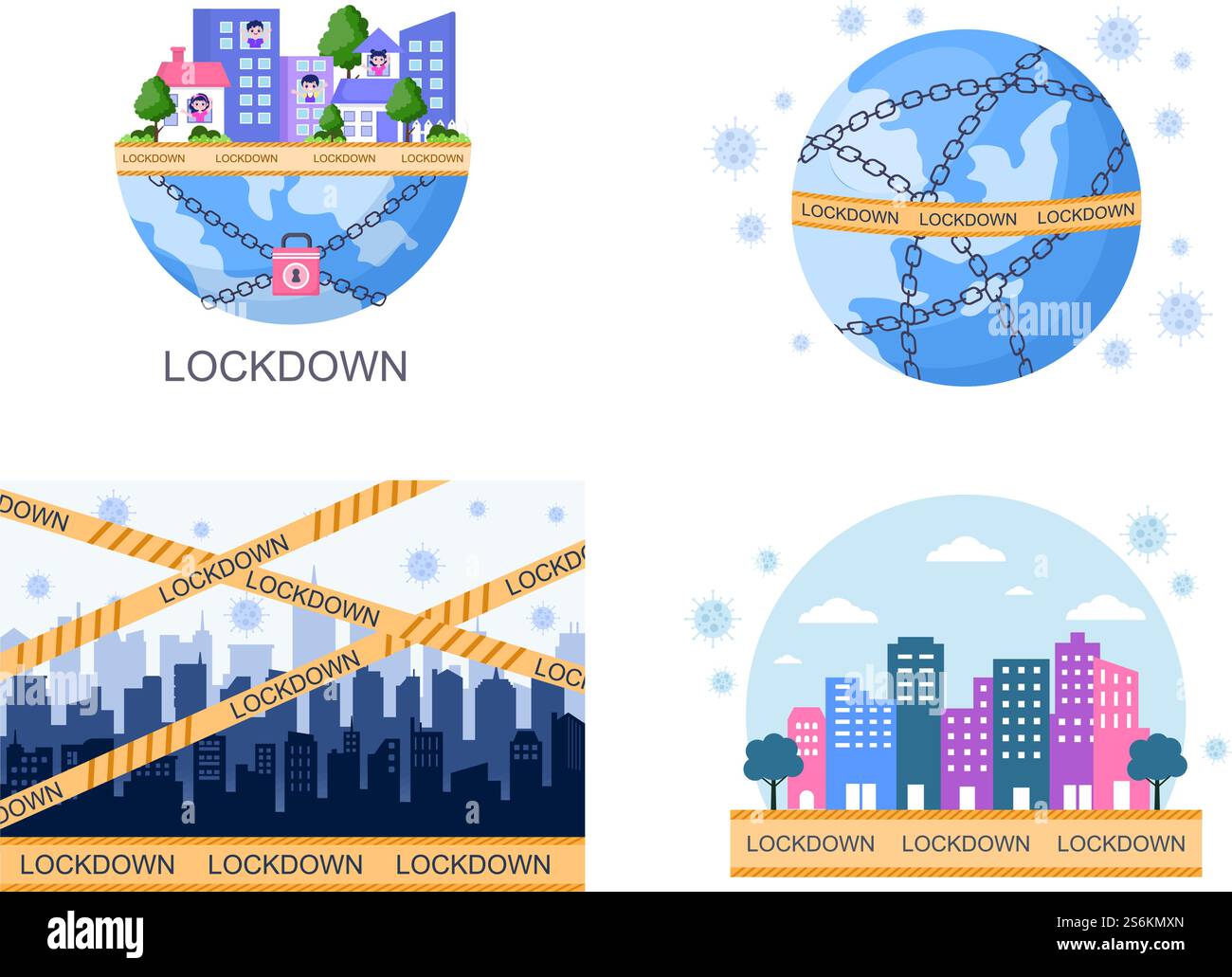 Lockdown To Stop COVID-19 Coronavirus With Cage or Virus Barrier Tape ...