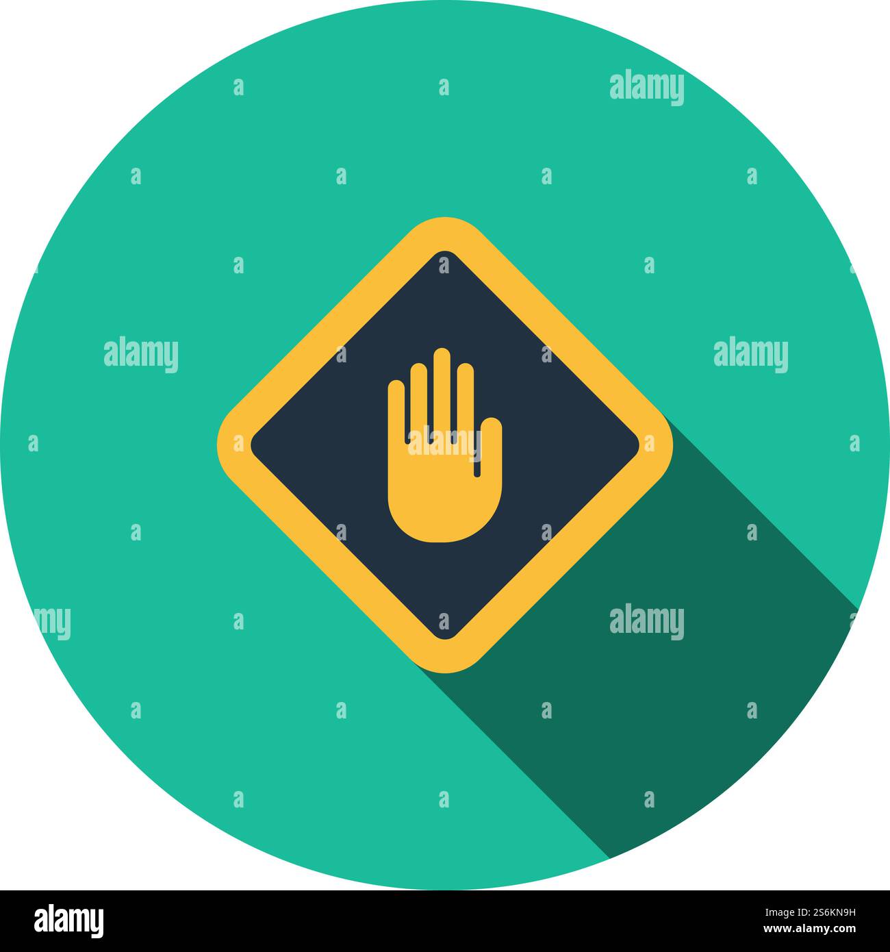 Icon Of Warning Hand. Flat Circle Stencil Design With Long Shadow ...