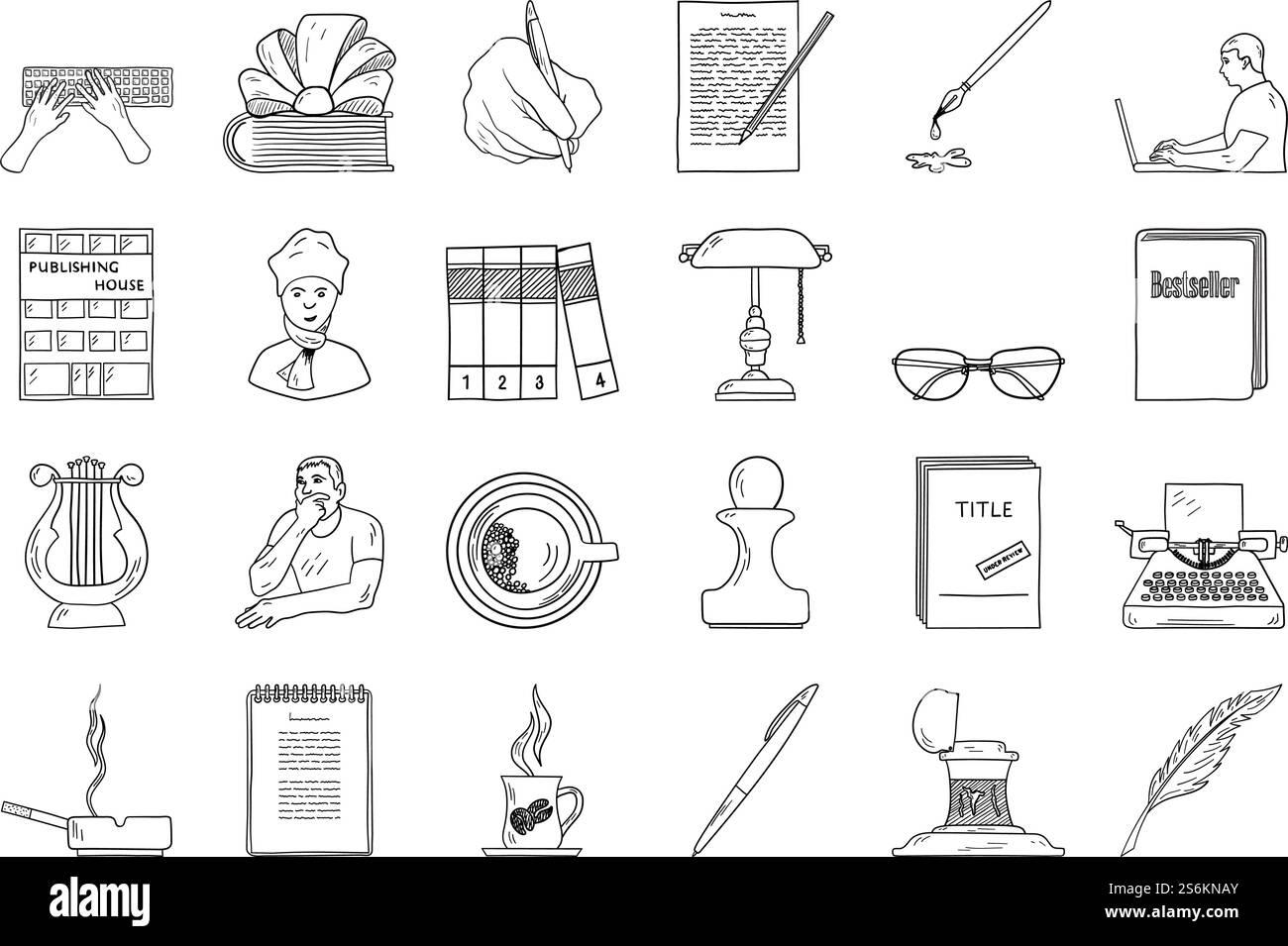 Writer Icon Set. Hand Drawn Doodle Sketch Design. Vector Illustration ...