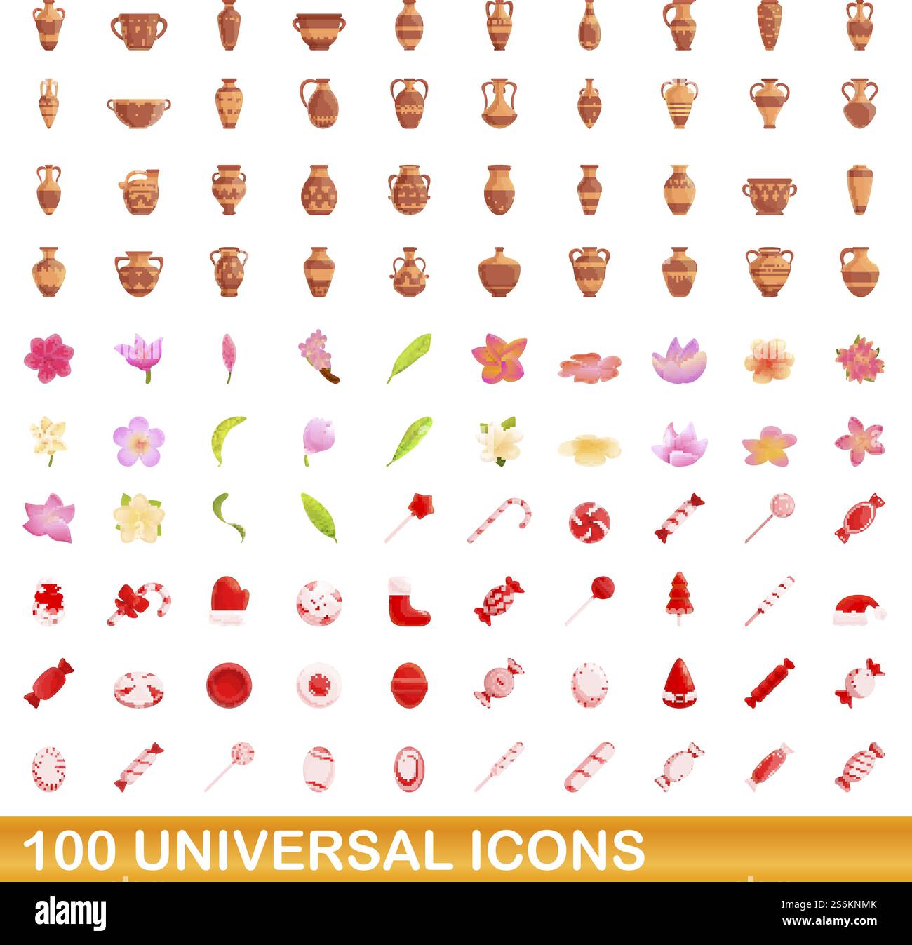 100 universal icons set. Cartoon illustration of 100 universal icons ...