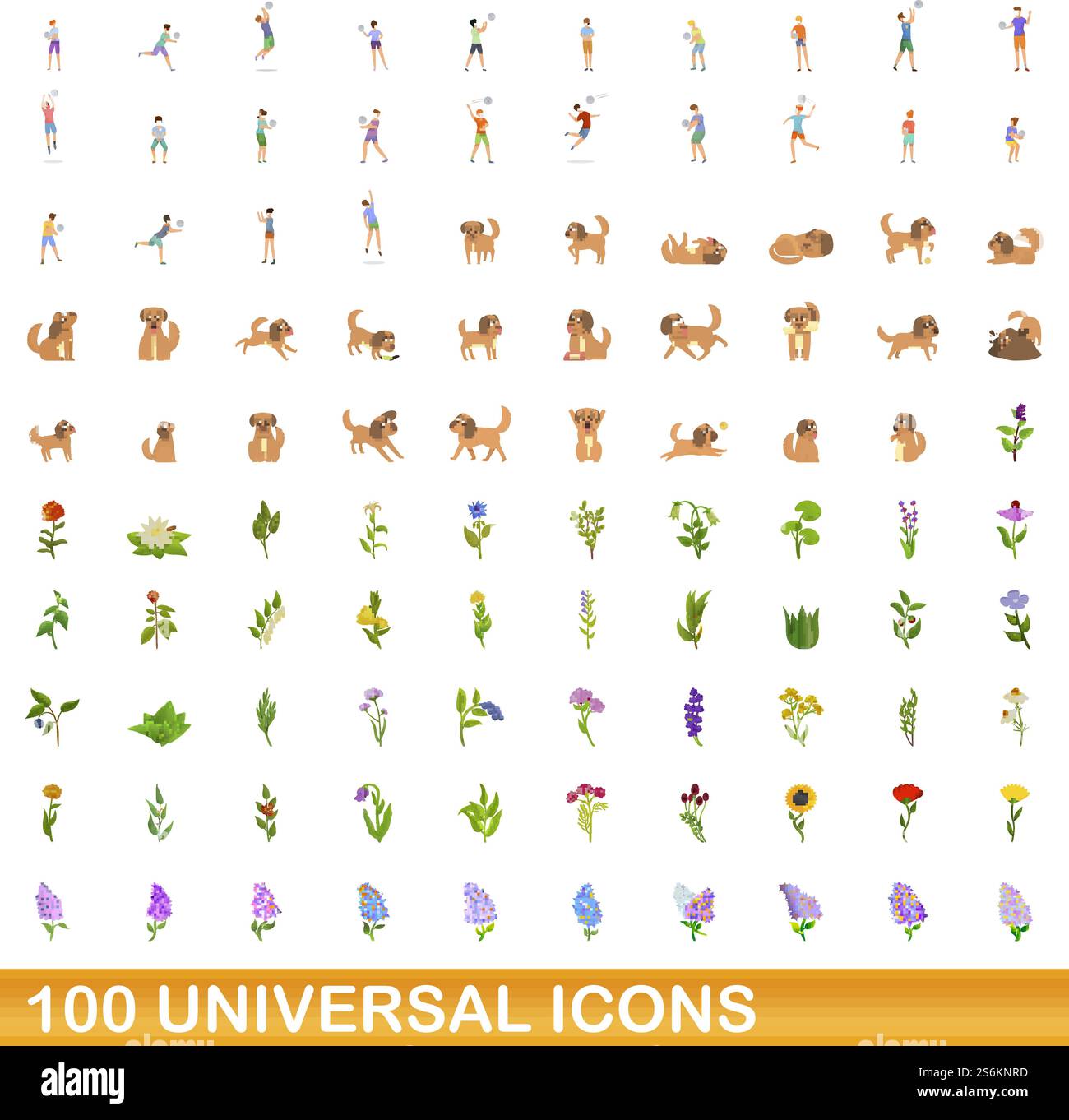 100 universal icons set. Cartoon illustration of 100 universal icons ...