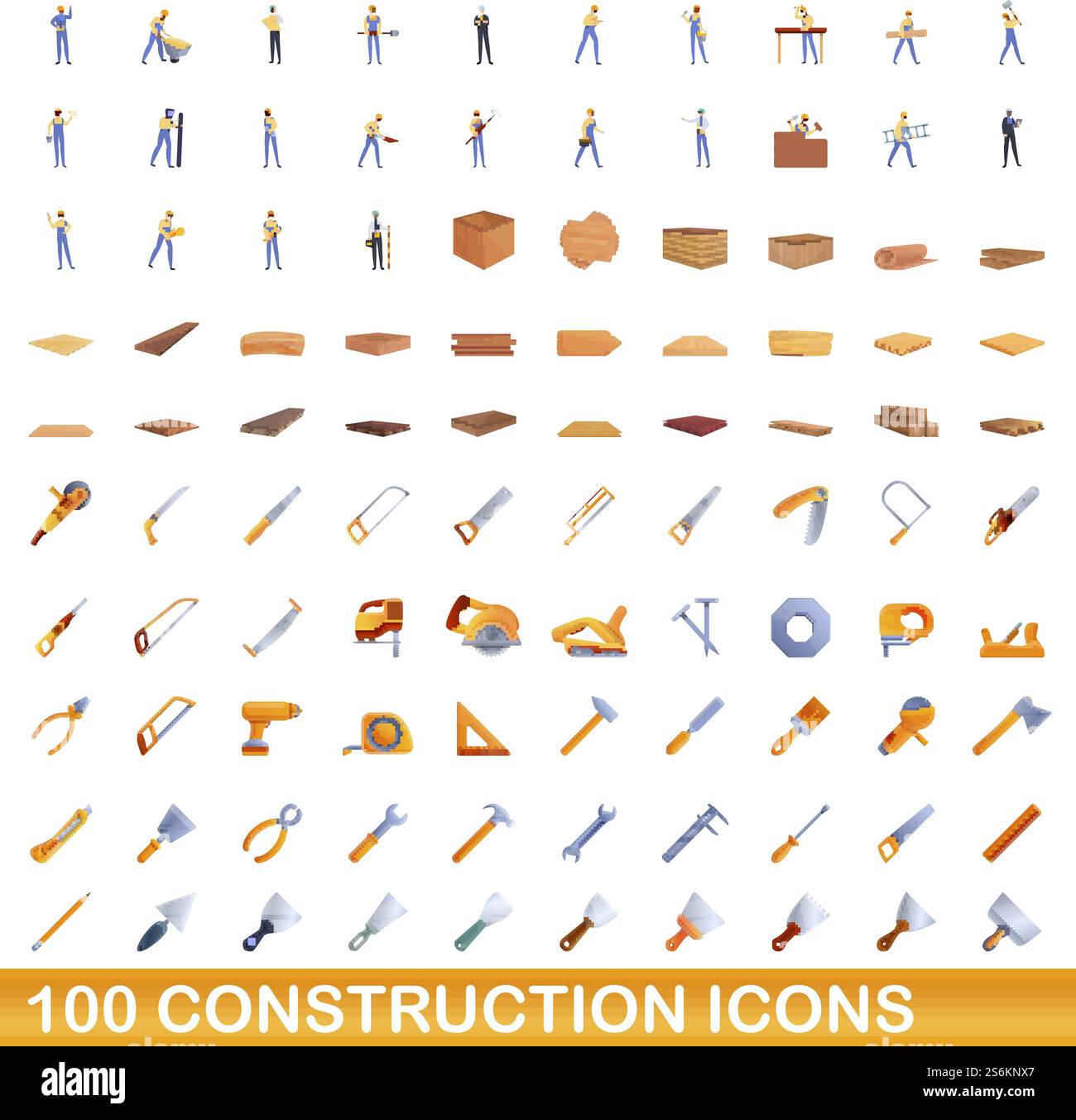 100 construction icons set. Cartoon illustration of 100 construction ...