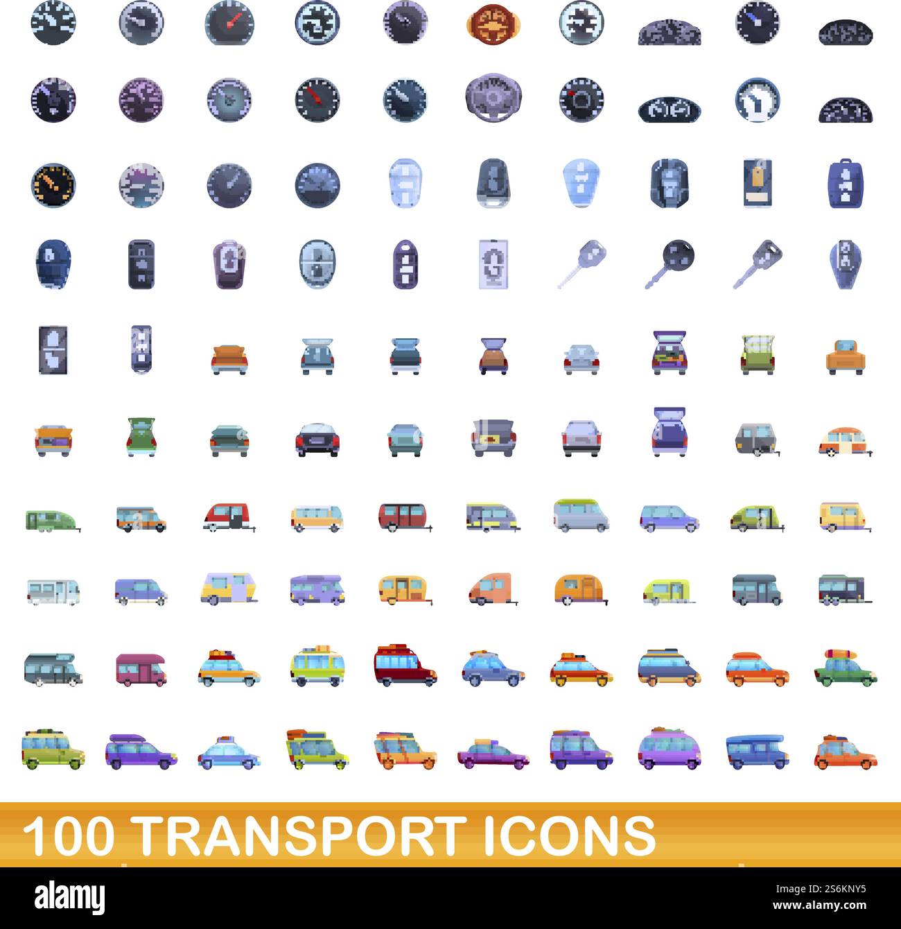100 transport icons set. Cartoon illustration of 100 transport icons ...