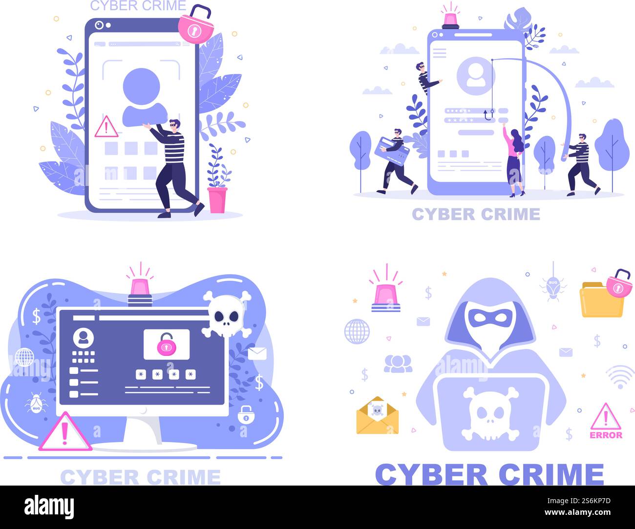 Cyber Crime Illustration Phishing Stealing Digital Data, Device System ...