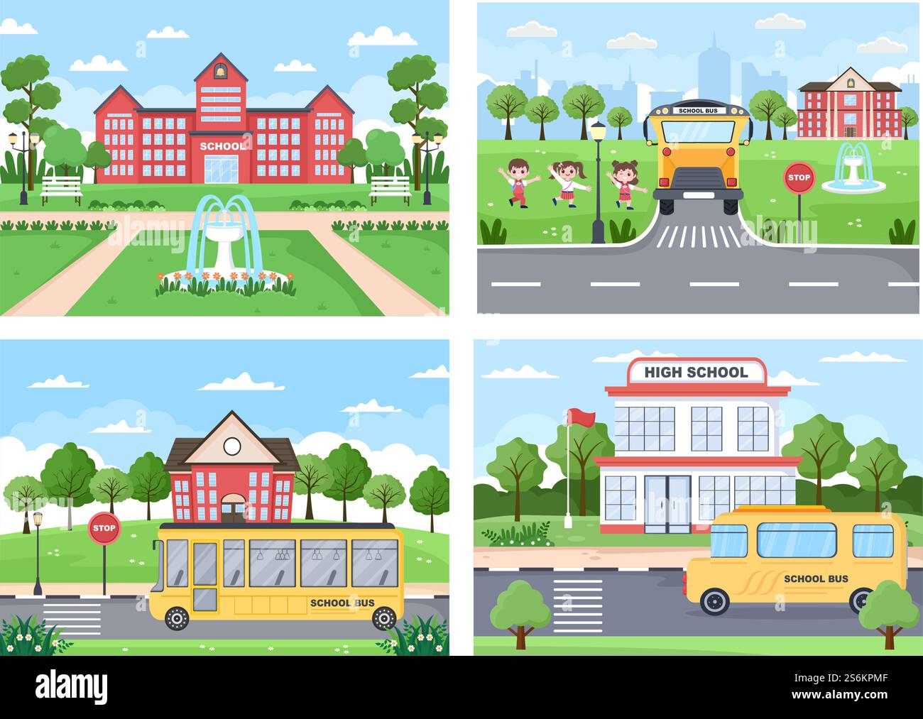 Back To School, Cute Bus and Some Children Are Playing In The Front ...