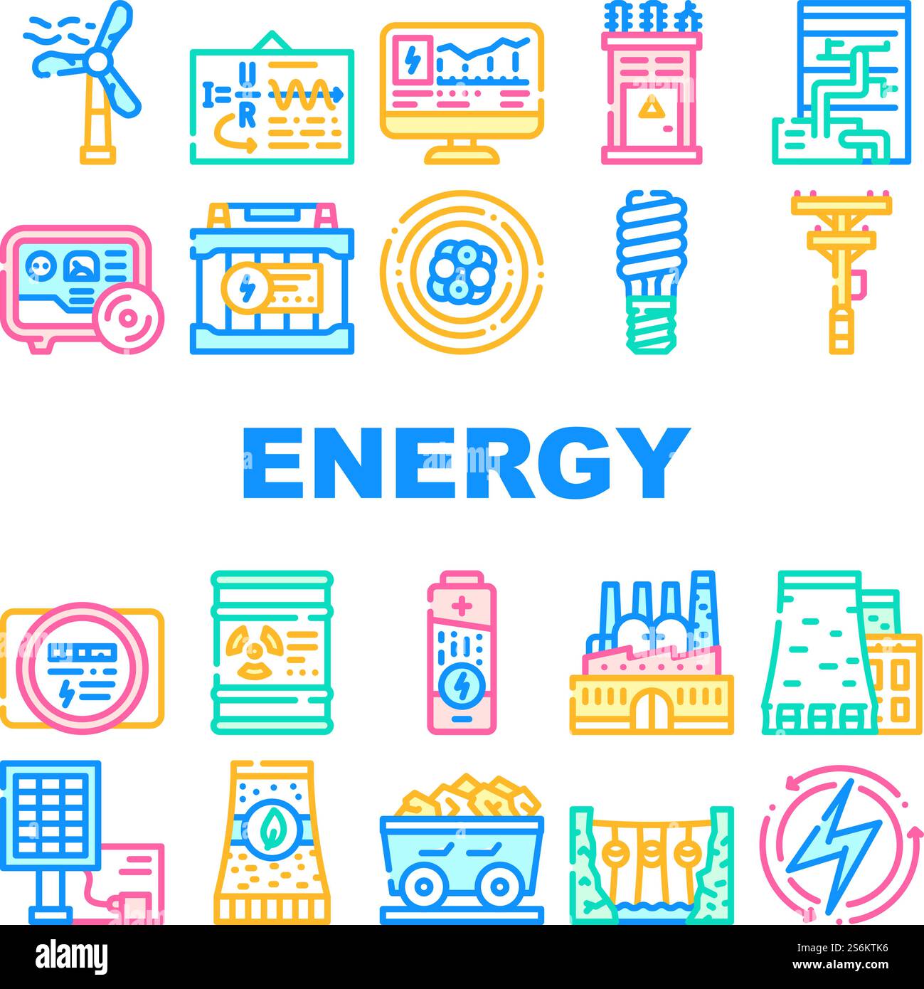 Energy Manufacturing Collection Icons Set Vector. Energy Safe Lightbulb ...