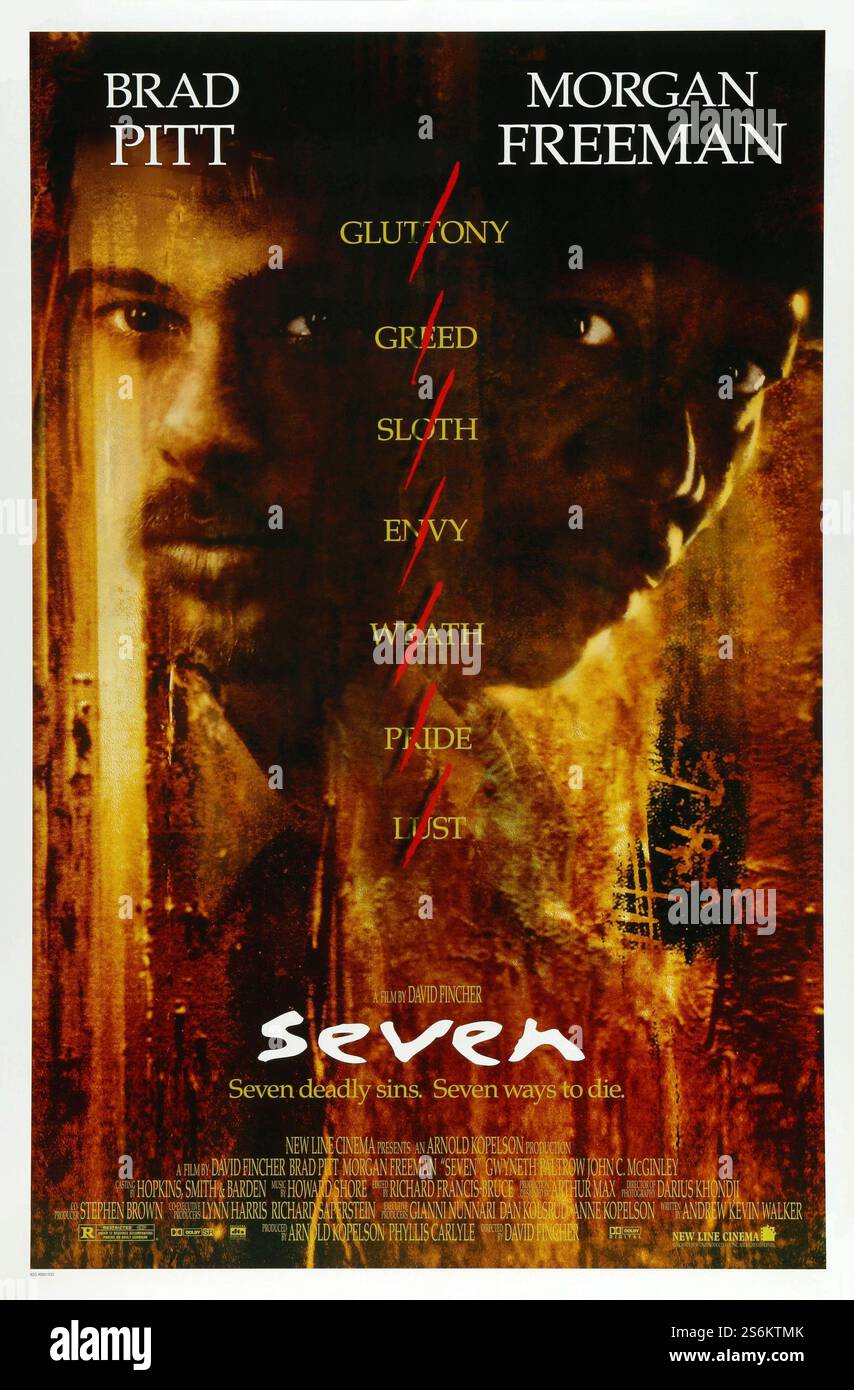 Se7en poster Brad Pitt & Morgan Freeman Stock Photo - Alamy