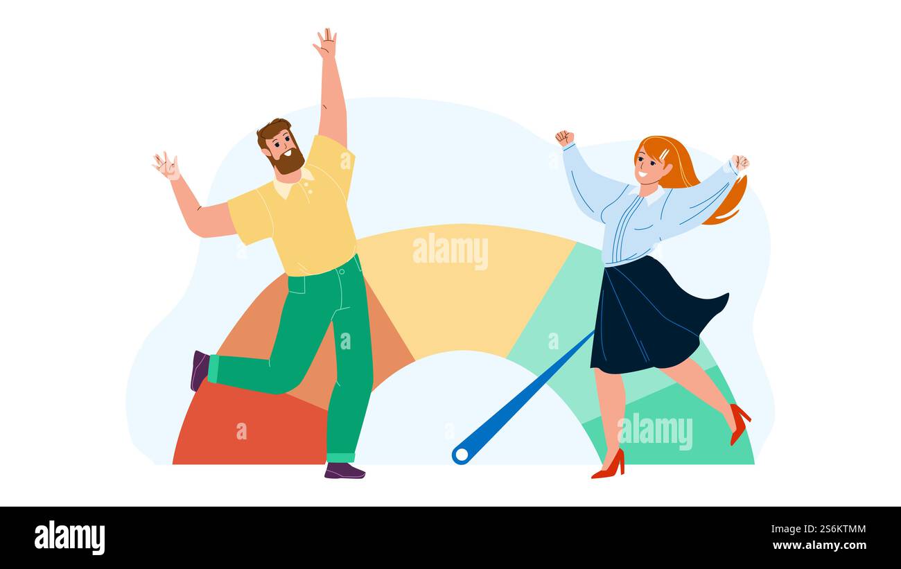 Good Credit Score Celebrate Man And Woman Vector. Businessman And ...