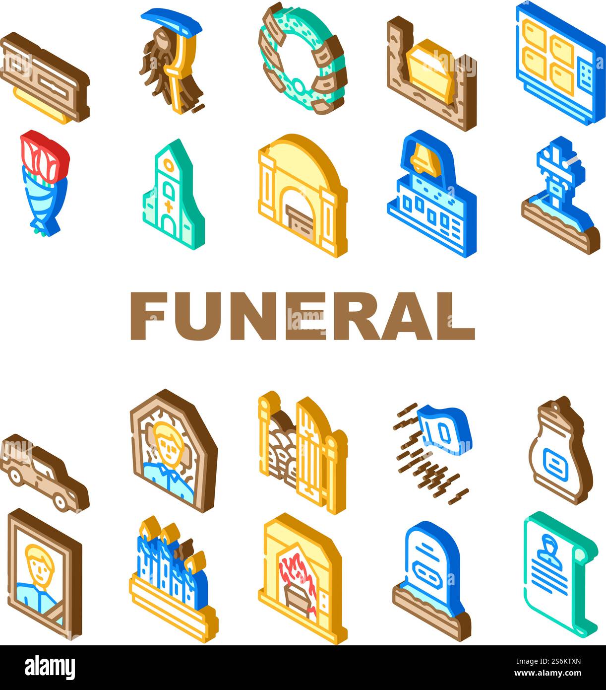 Funeral Dead Ceremony Collection Icons Set Vector. Urn And Grave, Car ...