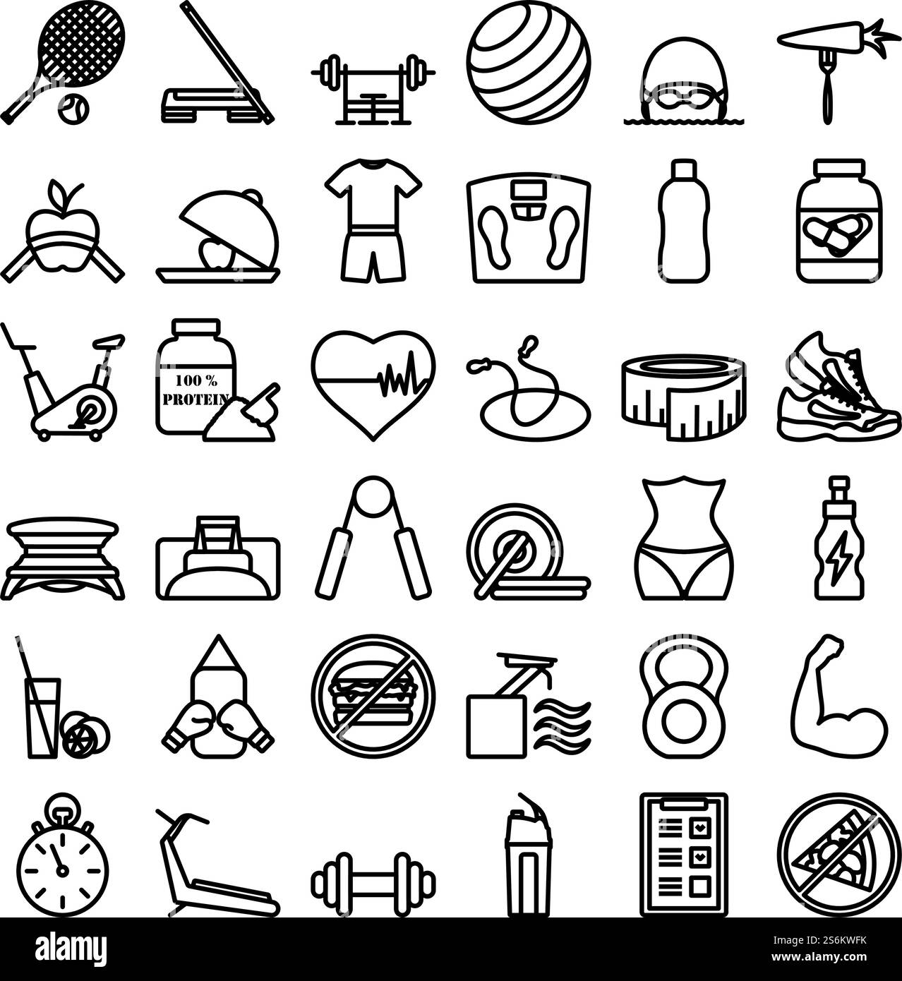 Fitness Icon Set. Bold outline design with editable stroke width ...