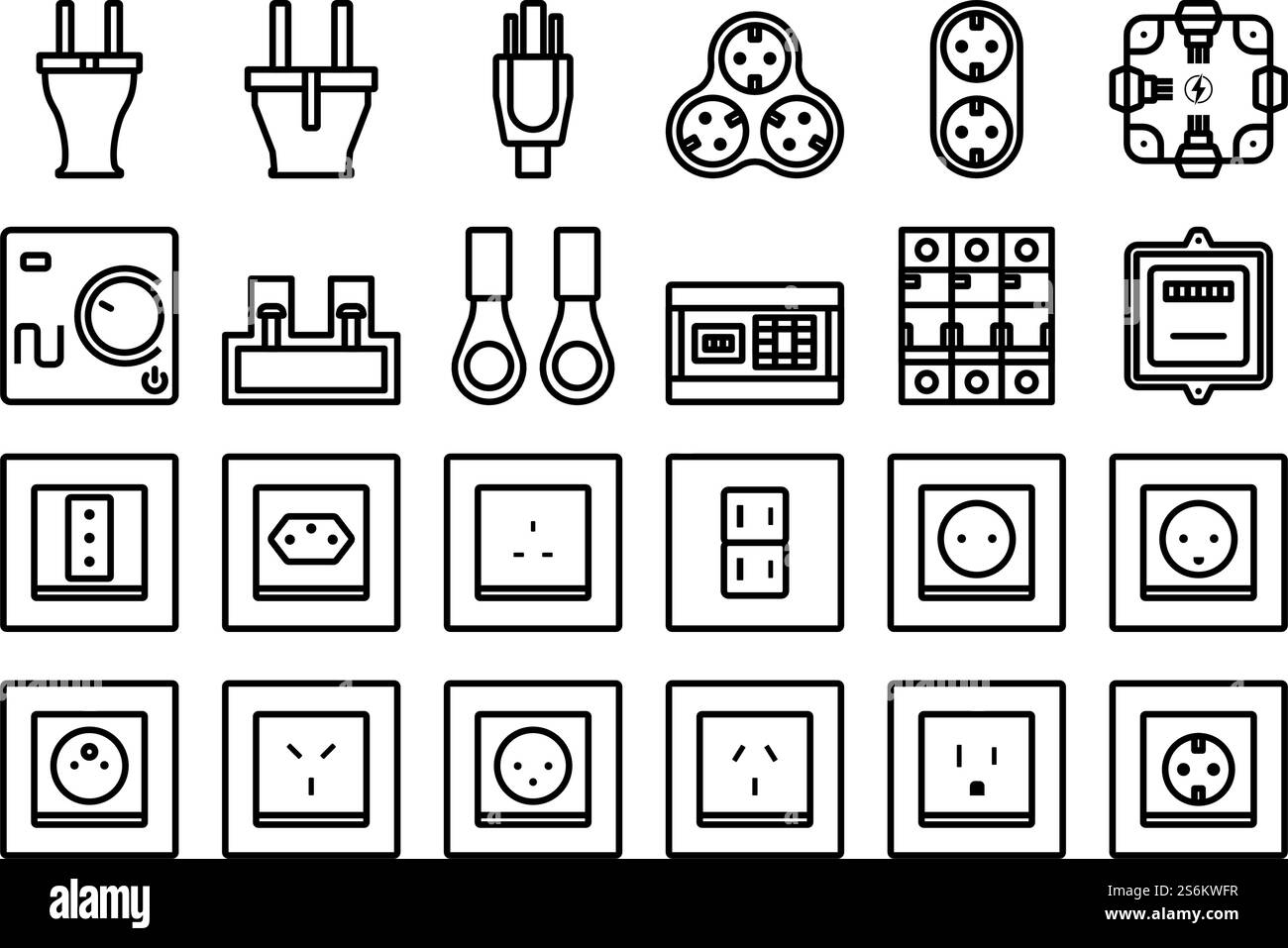 Electrics Icon Set. Editable Bold Outline Design. Vector Illustration ...