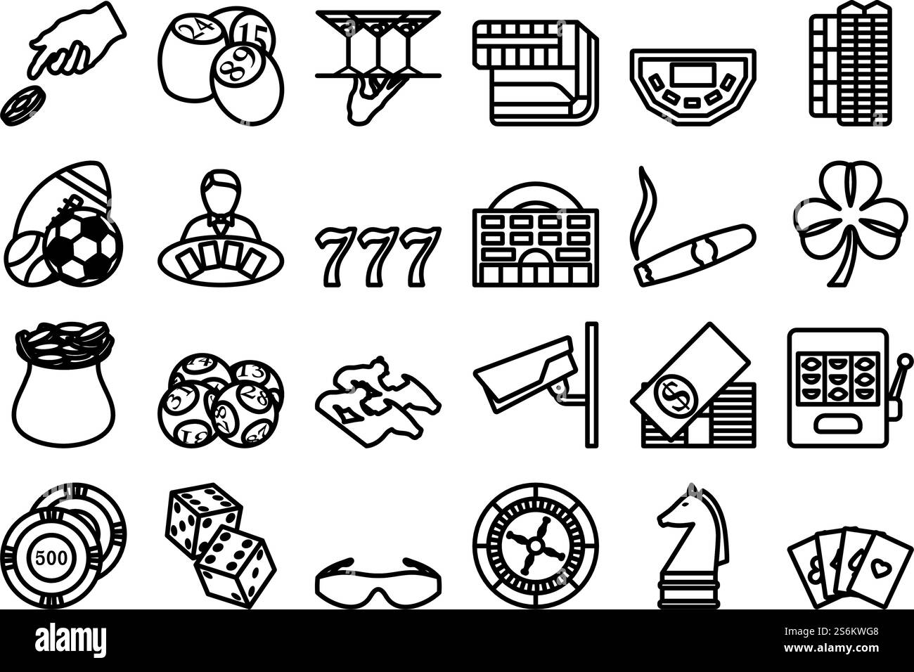 Gambling Icon Set. Editable Bold Outline Design. Vector Illustration ...