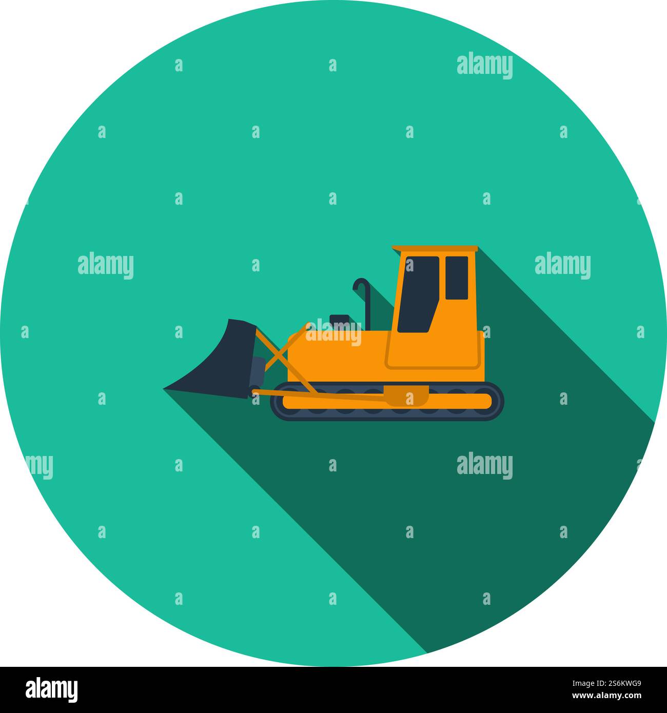 Icon Of Construction Bulldozer. Flat Circle Stencil Design With Long ...