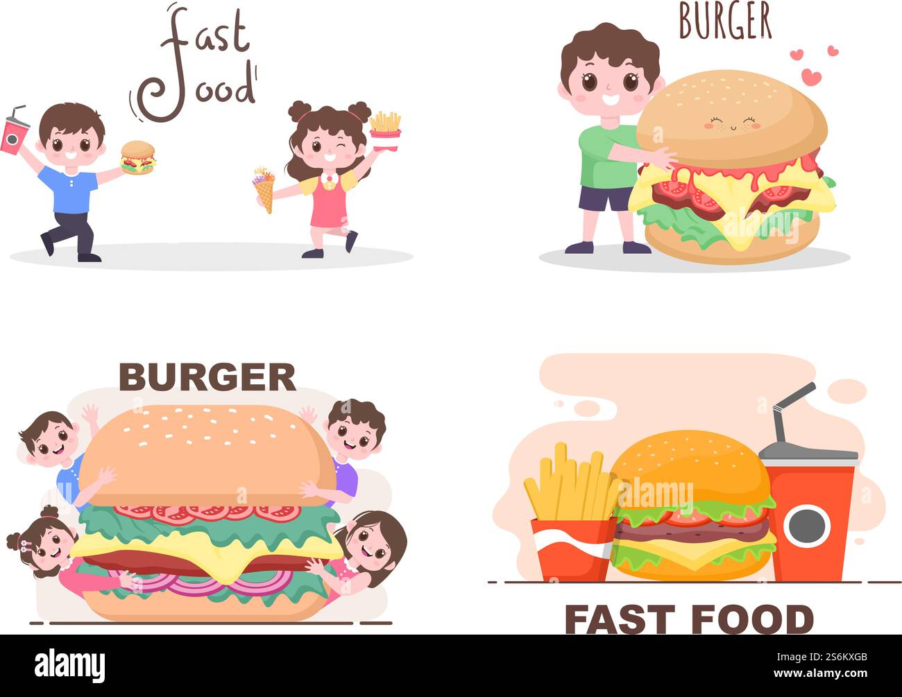 Set of Fast food Background Vector Illustration With Foods For Burger ...