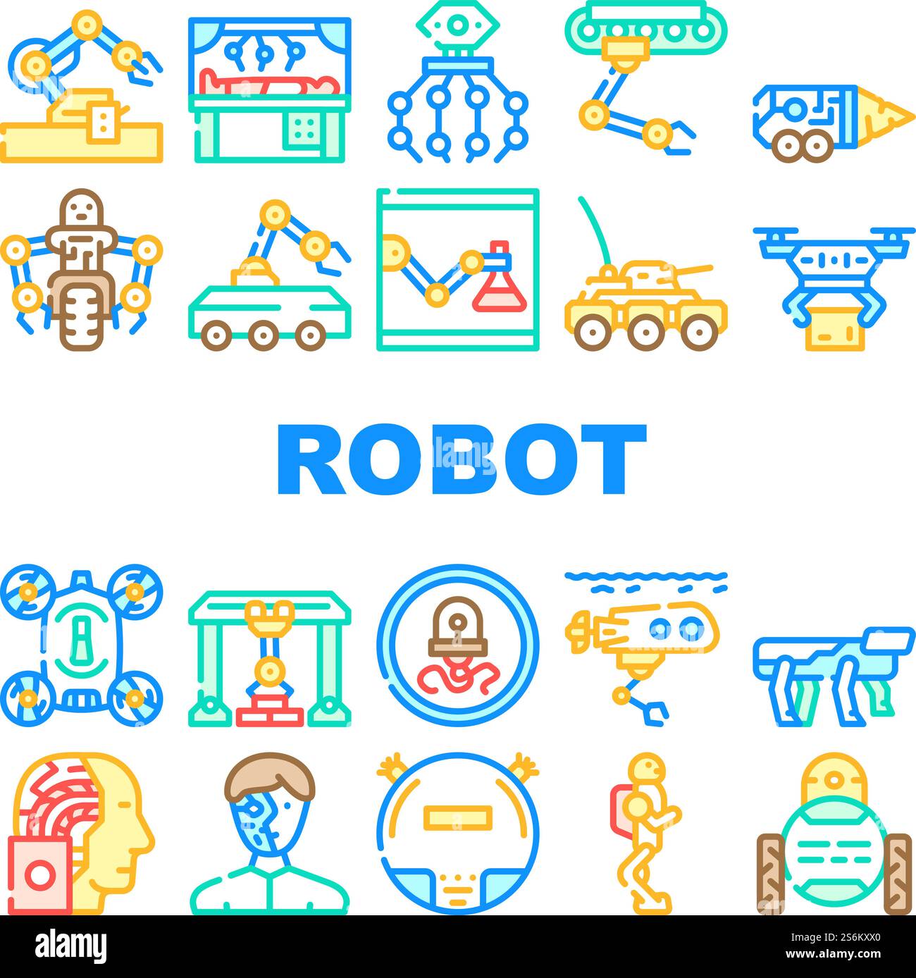 Robot Future Electronic Equipment Icons Set Vector. Military And ...
