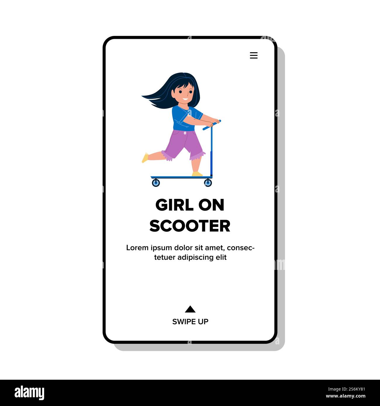 Girl On Scooter Enjoying On Urban Street Vector. Schoolgirl Child ...