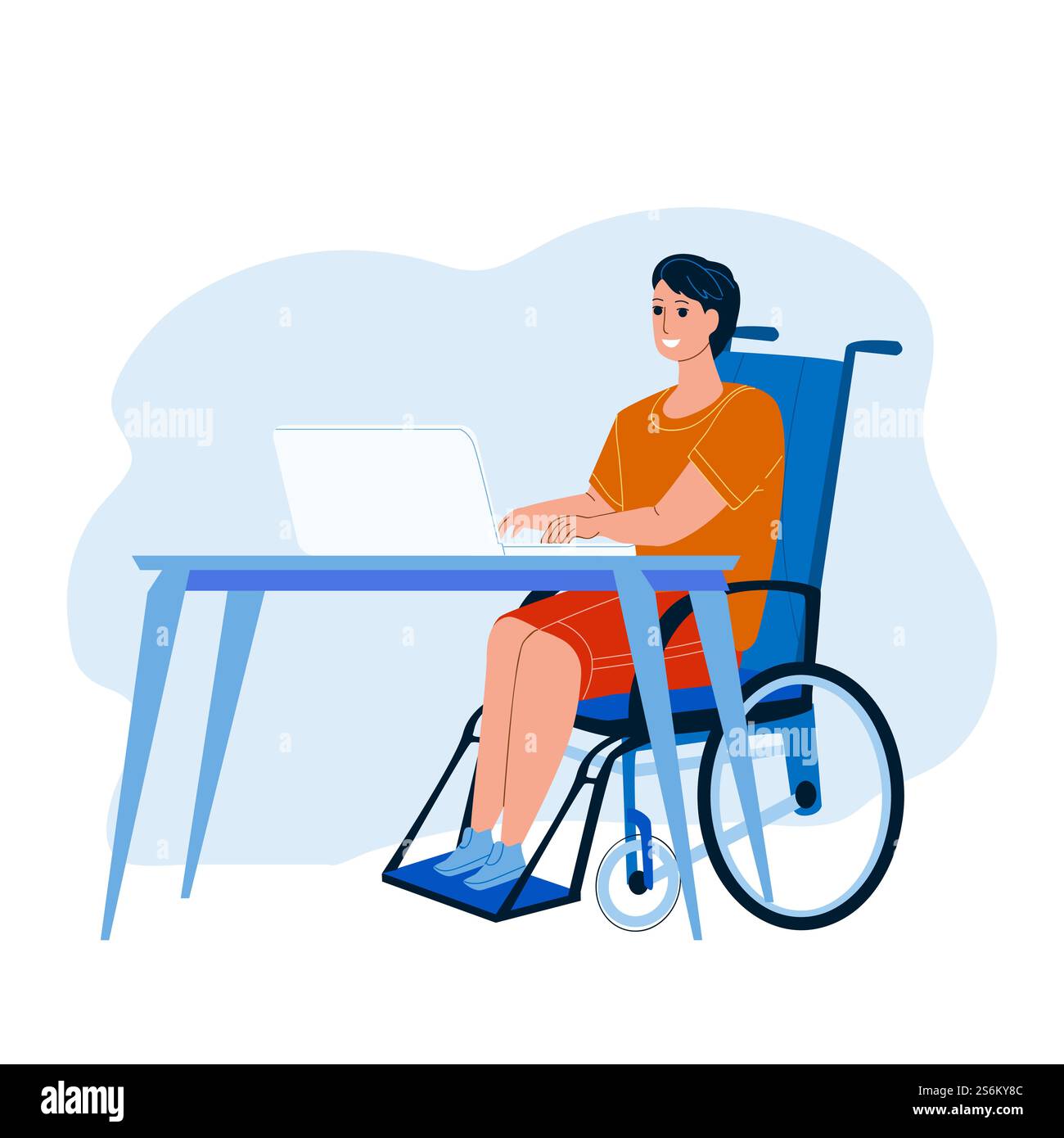 Disabled Worker At Workplace Remote Working Vector. Disabled Worker ...