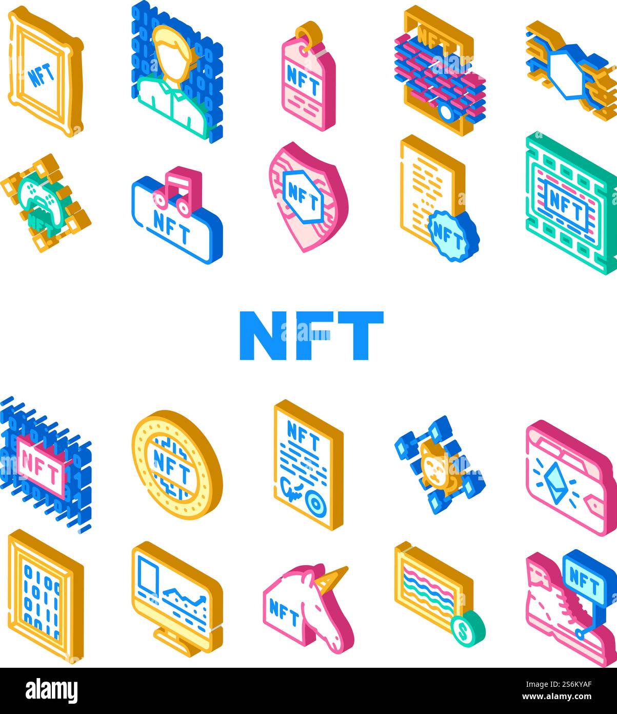 Nft Digital Technology Collection Icons Set Vector. Nft Cryptocurrency ...