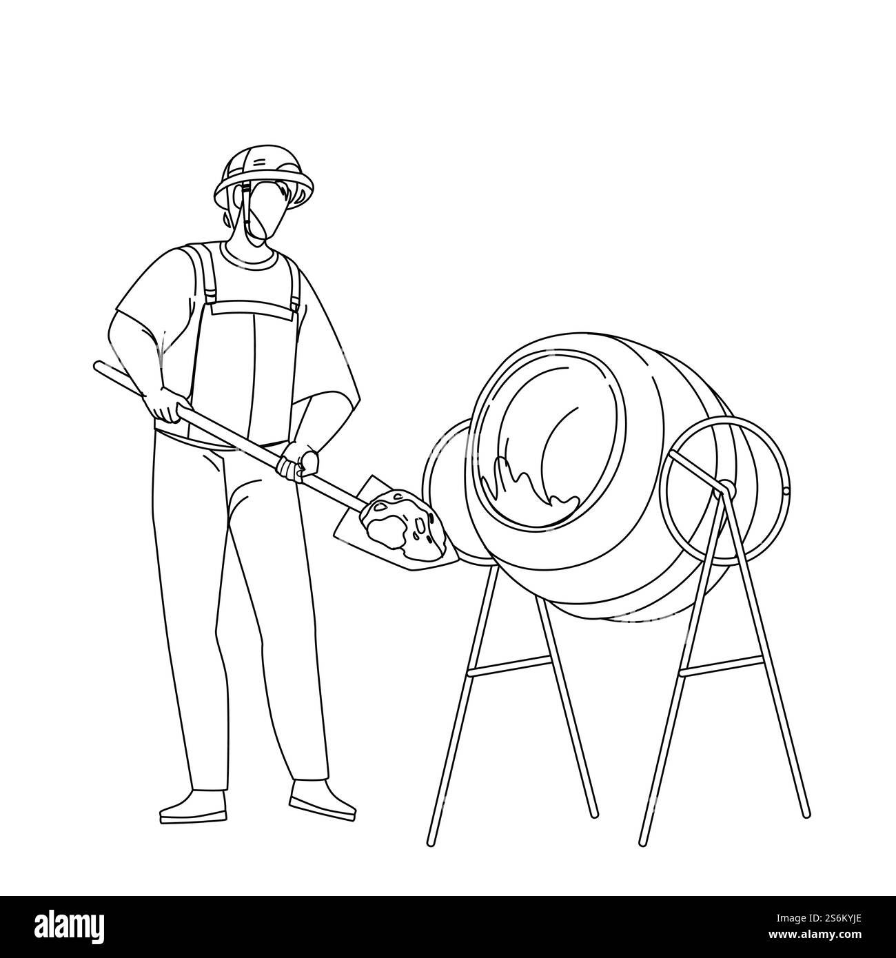 Mixing Cement Construction Worker In Tool Black Line Pencil Drawing ...