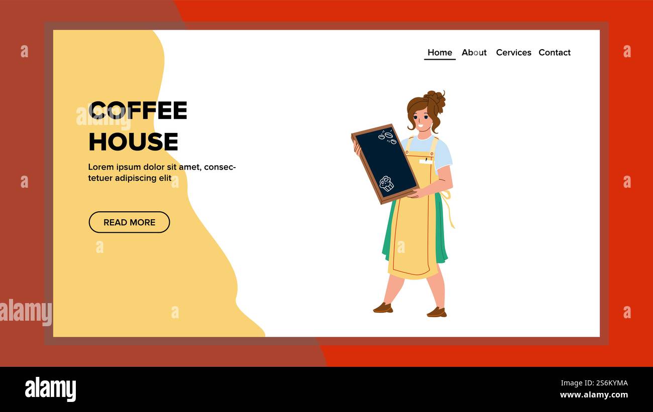 Coffee House Worker Holding Menu Plate Vector. Coffee House Cafeteria ...