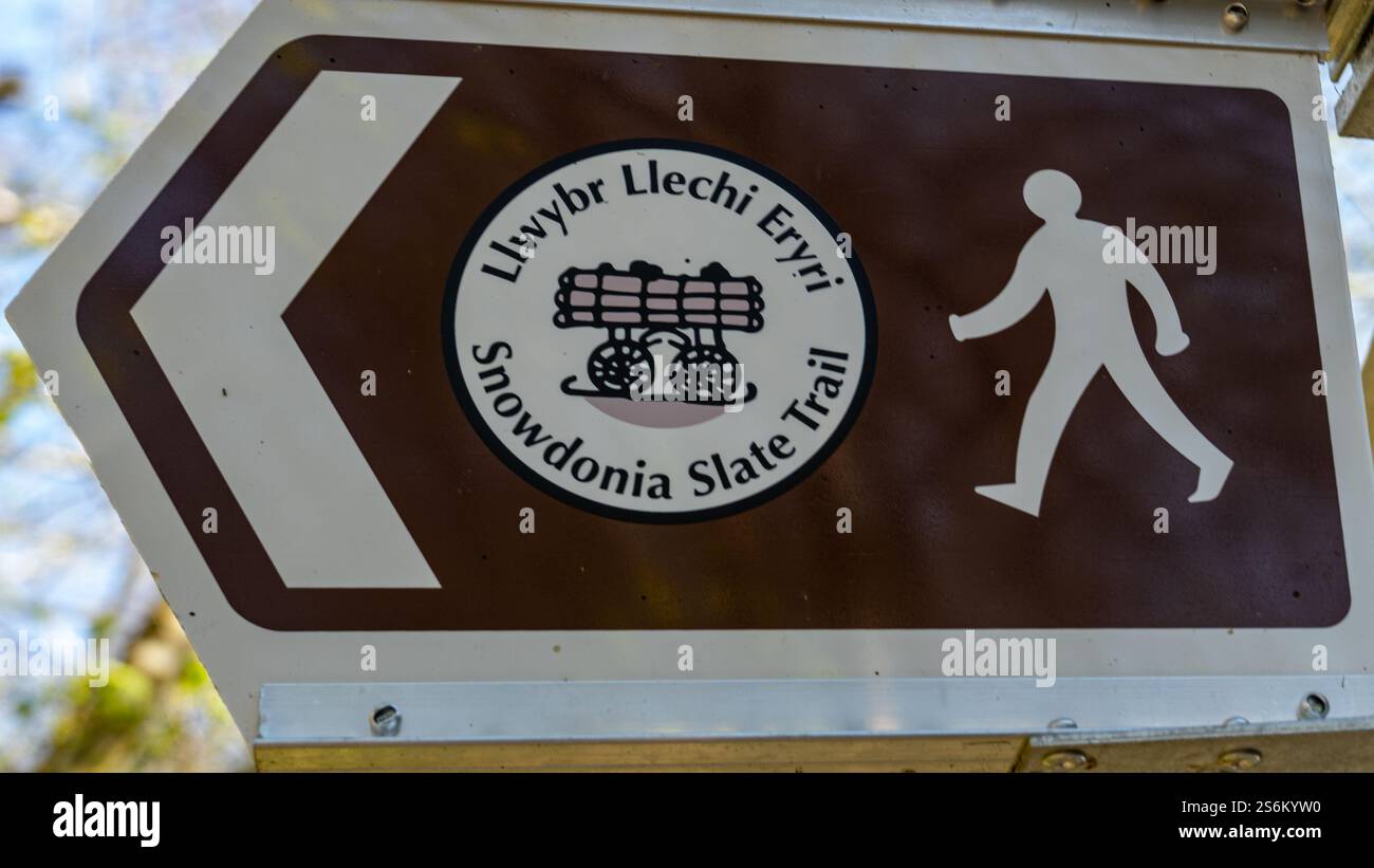 Sign, Snowdonia Slate Trail Stock Photo - Alamy