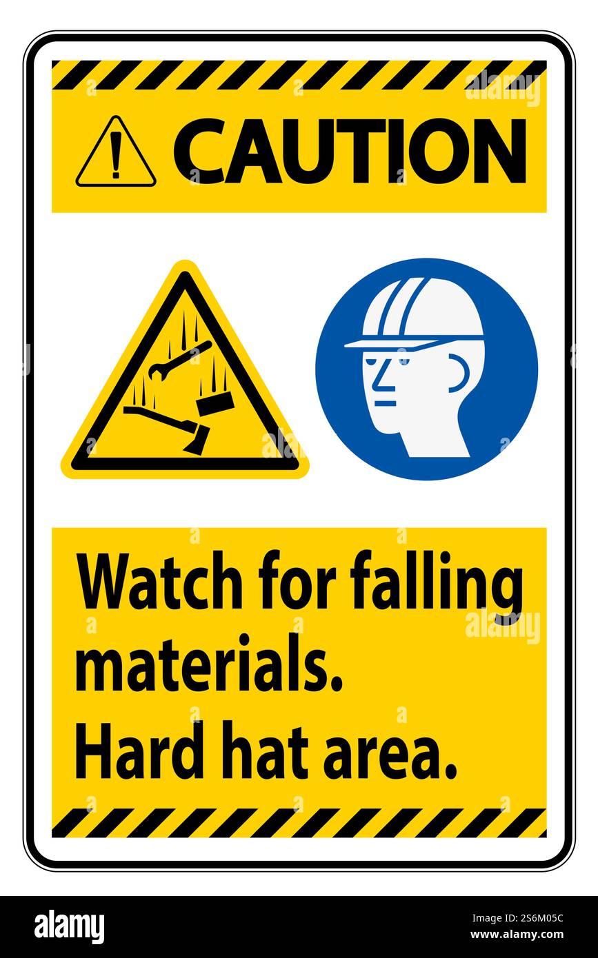 Caution Sign Watch For Falling Materials, Hard Hat Area Stock Vector ...