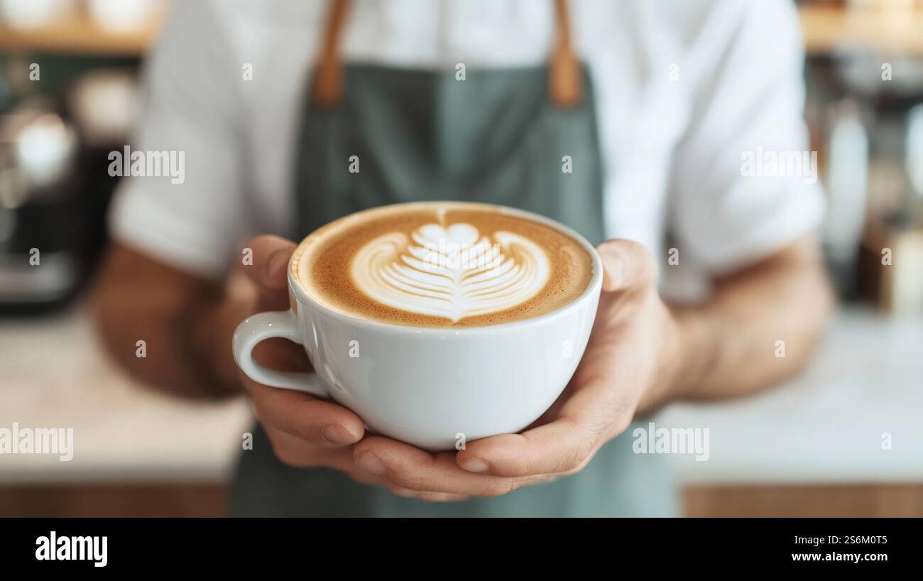 Cozy and inviting coffee shop interior with a barista behind the ...