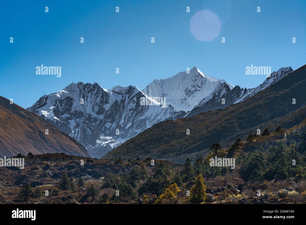Himalayan Mountain Langtang Village to Kyanjin Ri trekking with Gangchenpo background in Nepal ...