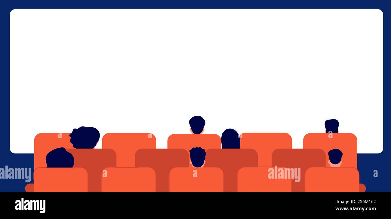 People watching movie. Cinema audience, cartoon person sitting back ...