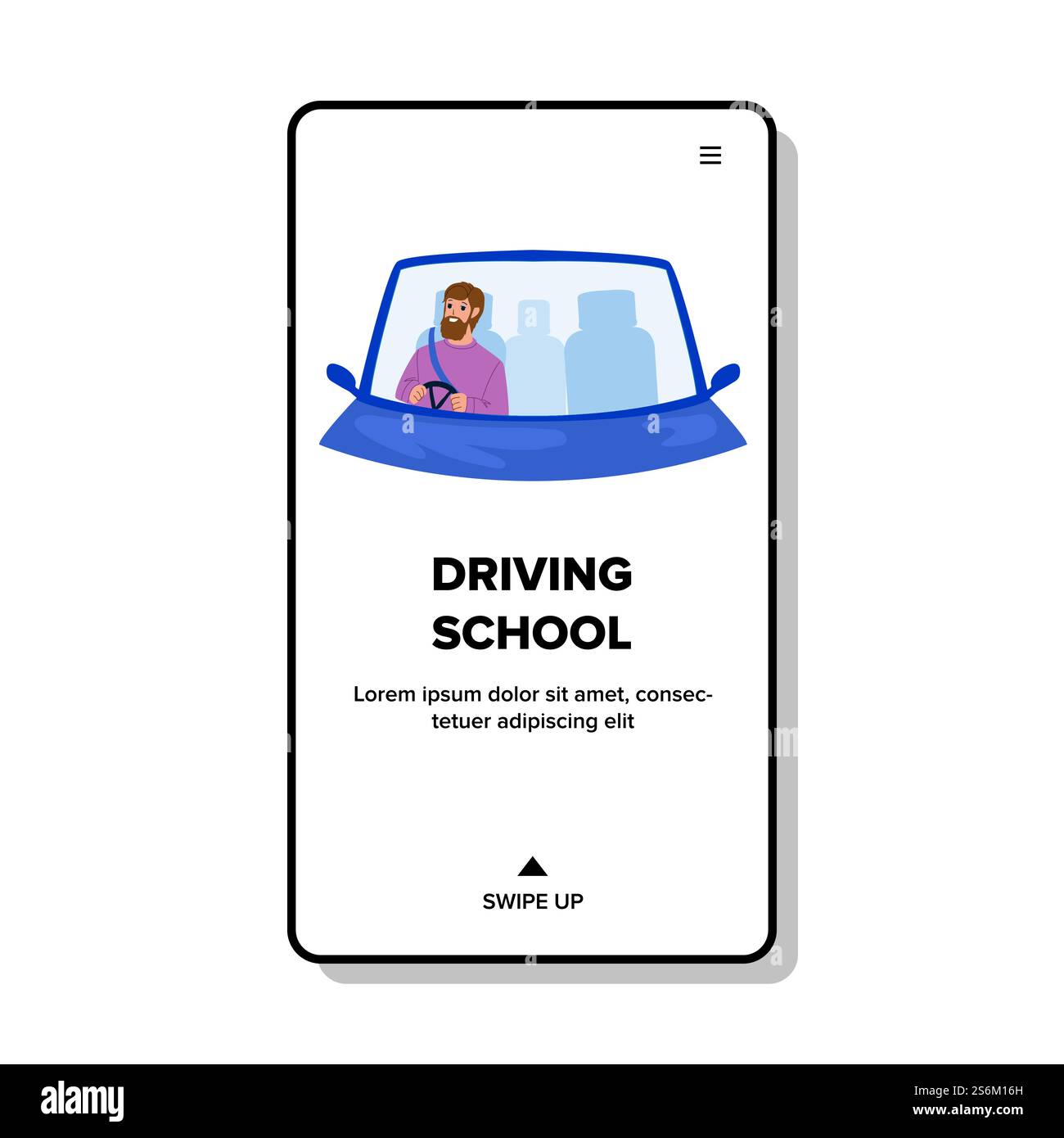 Driving School Student Practicing Drive Car Vector. Man Studying And ...