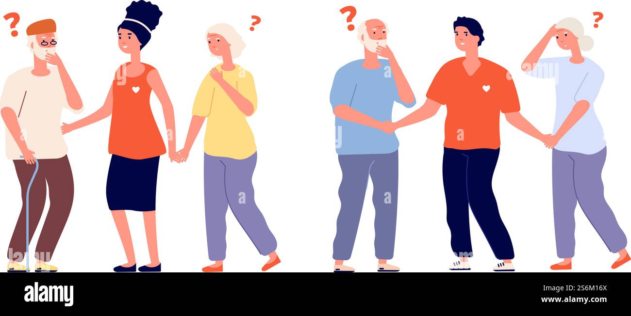 Volunteers and elderly. Old people memory loss with male female social ...