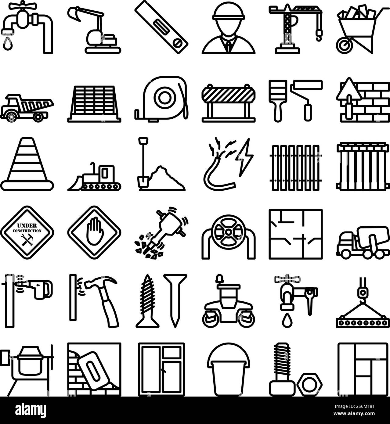 Construction Icon Set. Editable Bold Outline Design. Vector Illustration Stock Vector Image ...